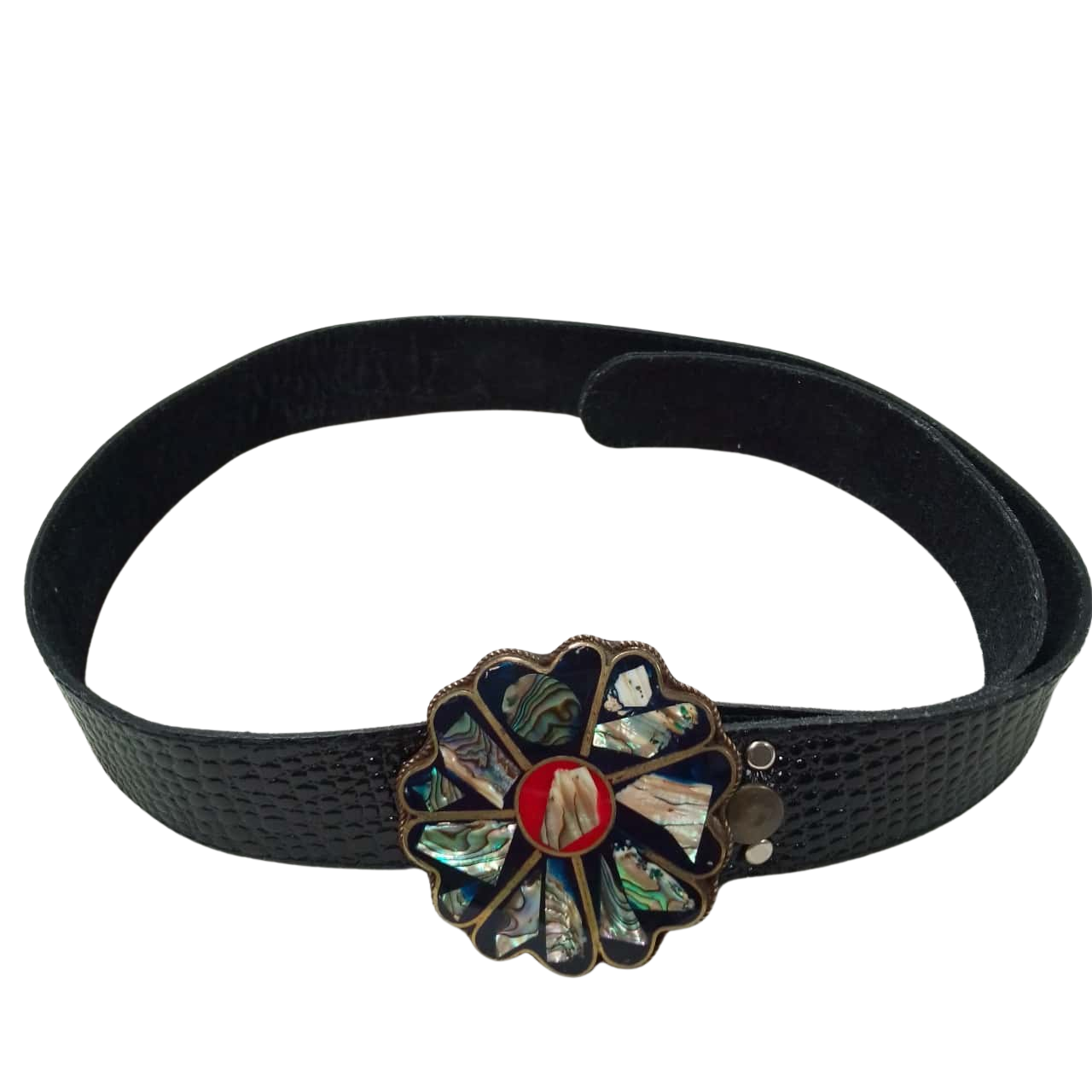 Women’s Black Belt with Abalone Shell Belt Buckle