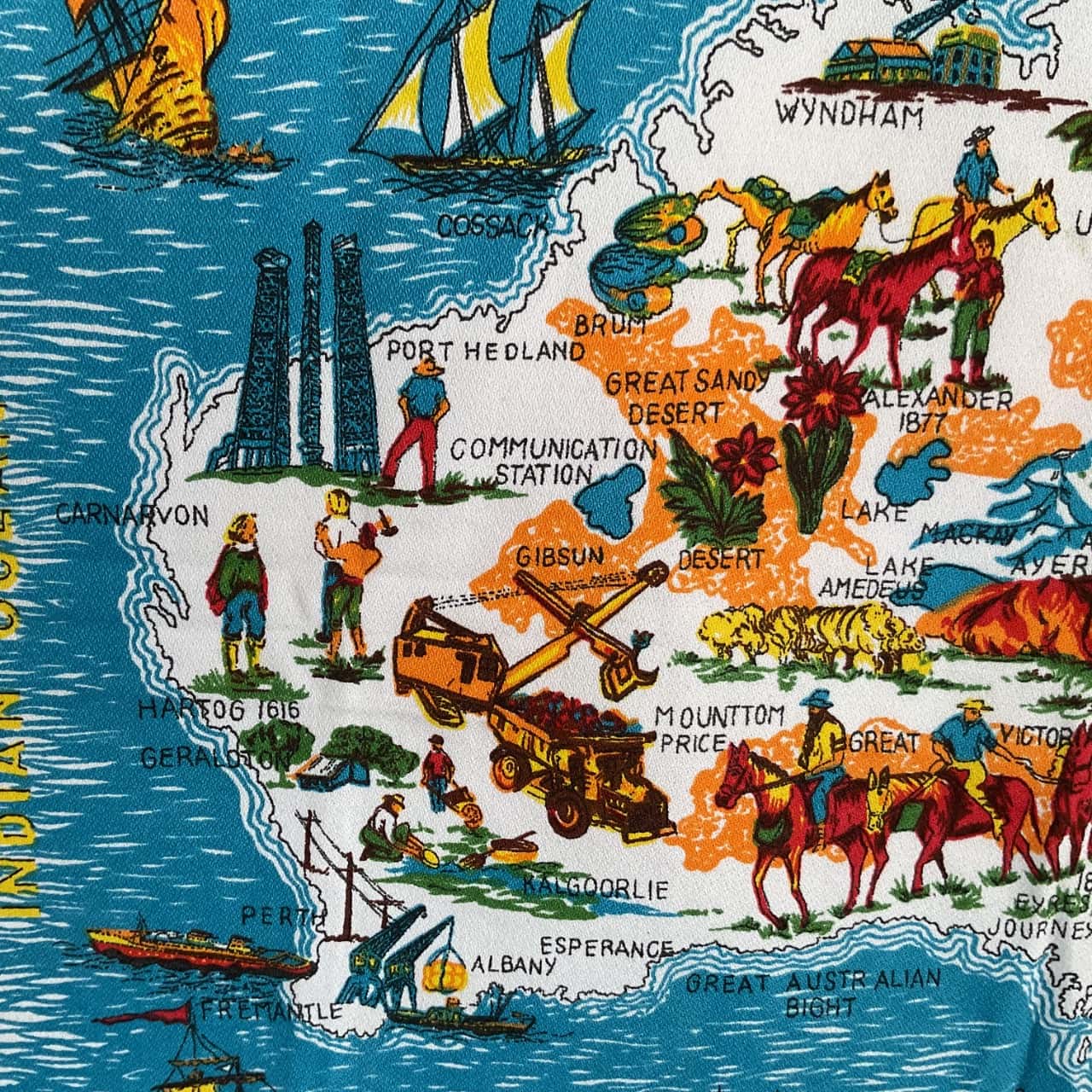 Vintage Frank Lee Australian Map Linen Tea Towel