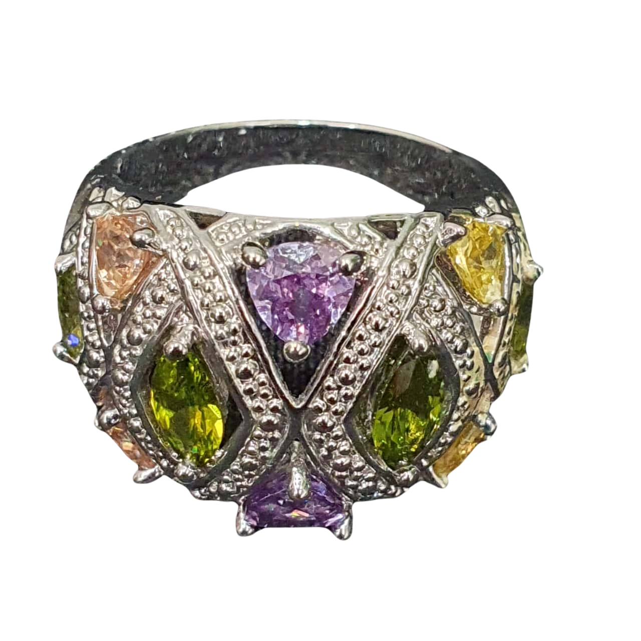 Womens Multi Colour Rhodium Plated Rings Multicoloured (s)