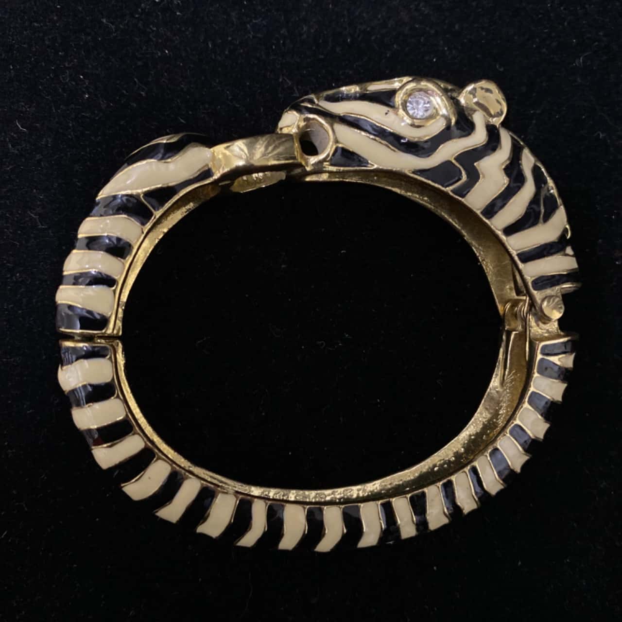 Cream & Black Enamel Hinged Gold Tone Zebra Bangle(s)