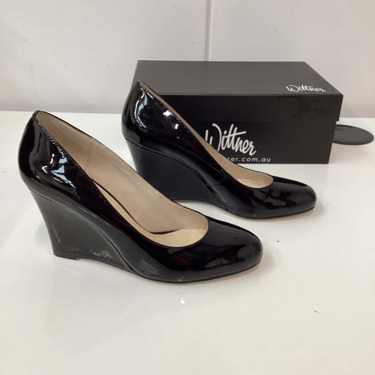 Wittner Size 38 Black patent wedges(s)