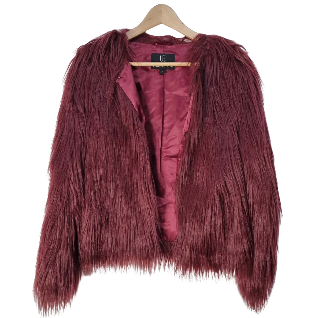 Maroon Unreal Fur Faux Fur Coat XS