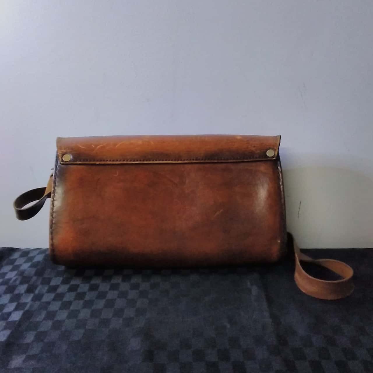Vintage Leather Bag, Western Handbag, Fixed Side Handles, Brown (s)