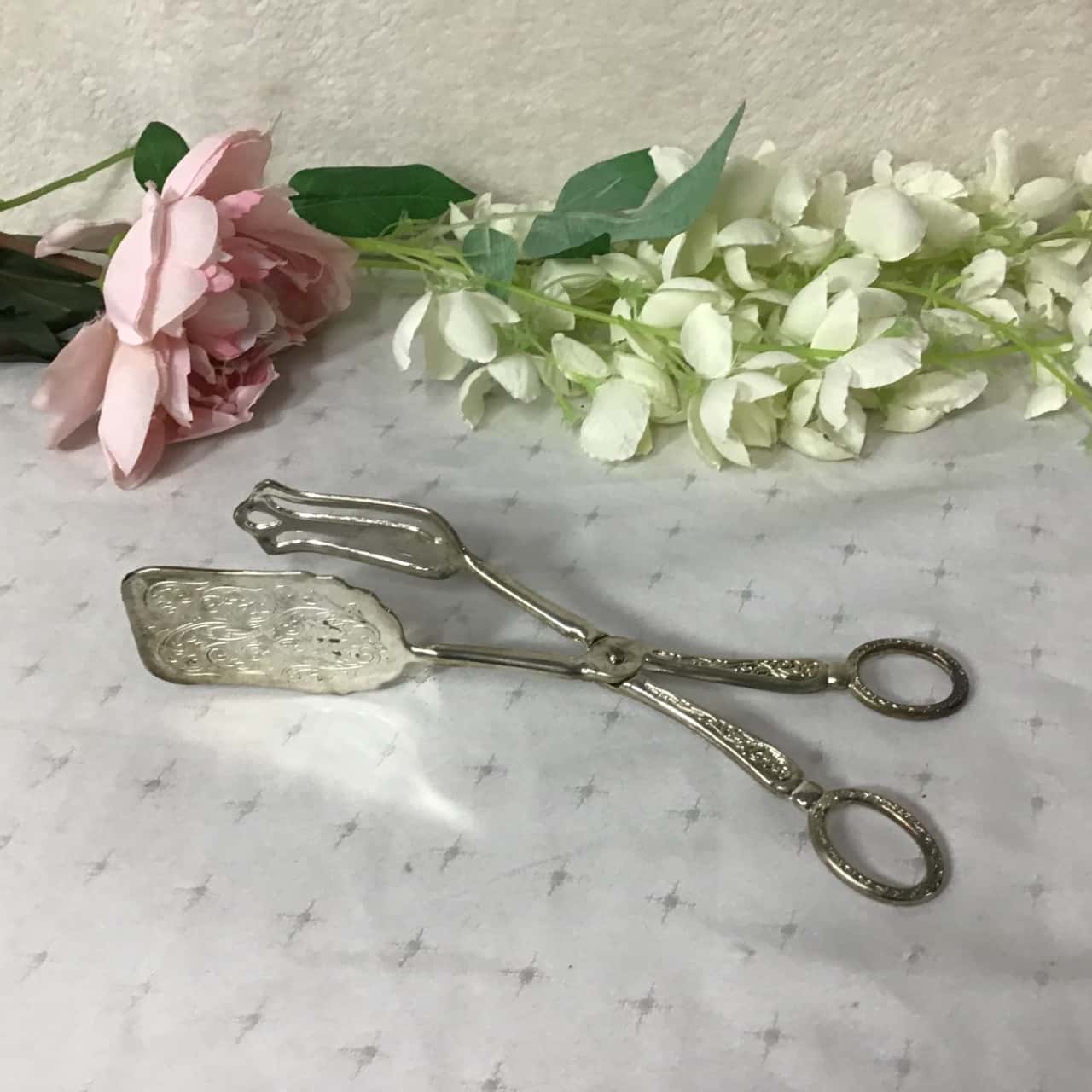 Vintage Ornate Silver-plated Scissor Cake Serving Tongs