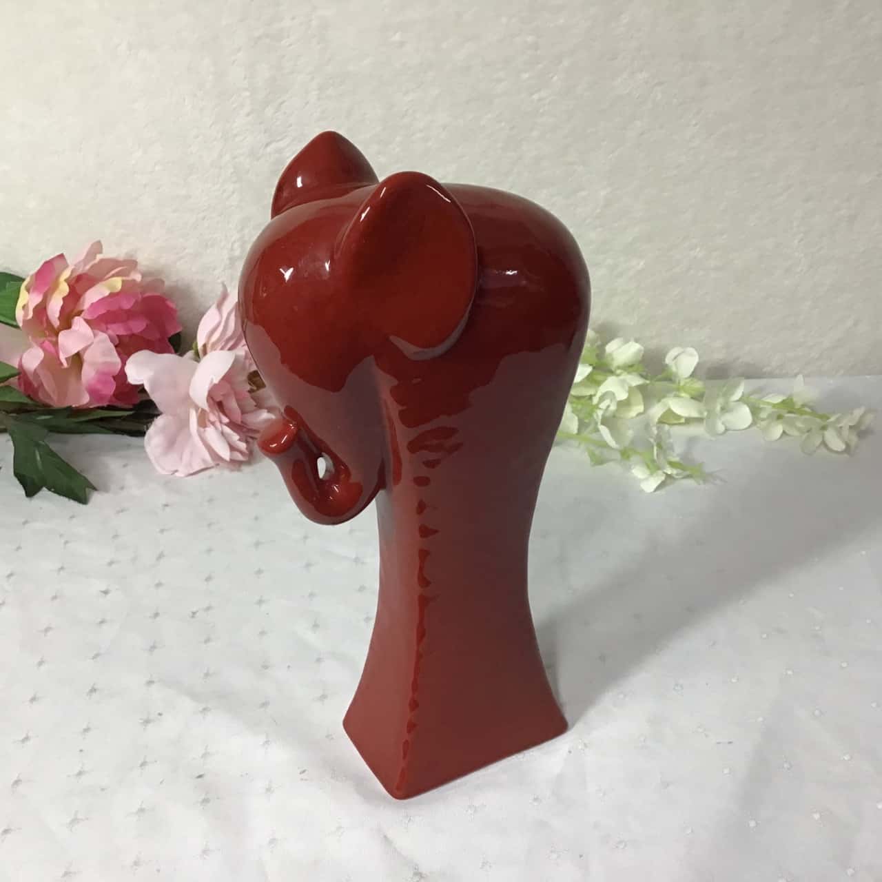 Large Dark Red Glossy Ceramic Elephant Ornament(s)