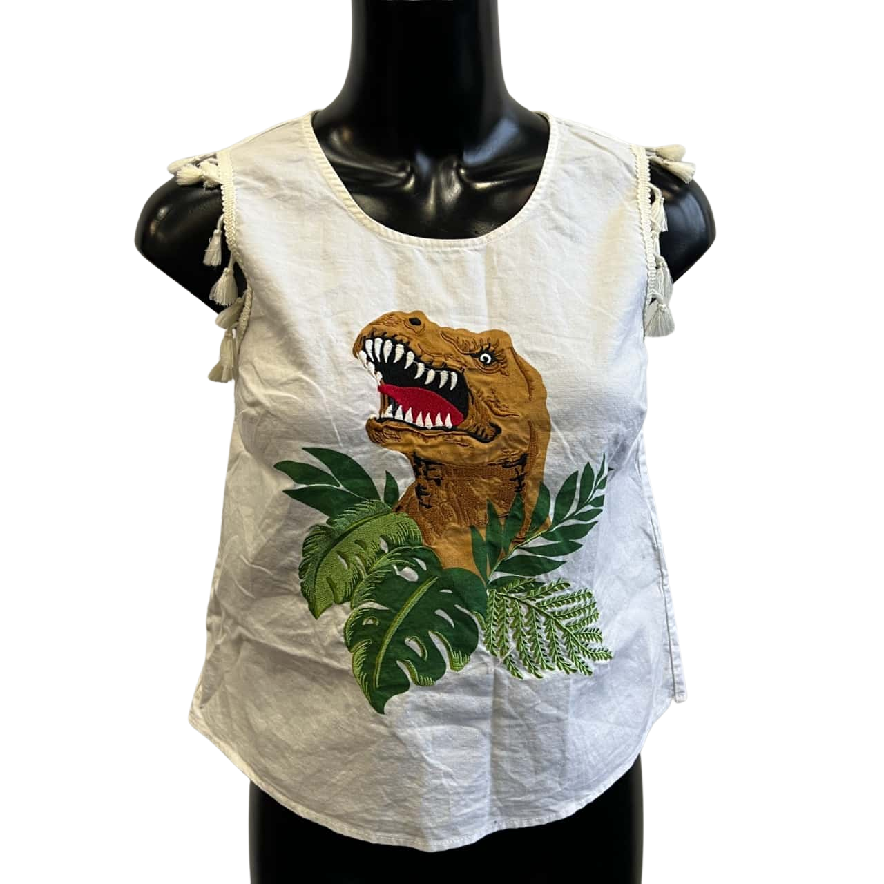 Dangerfield Womens Size 8 T-rex Embroidery Tank Top White(s)