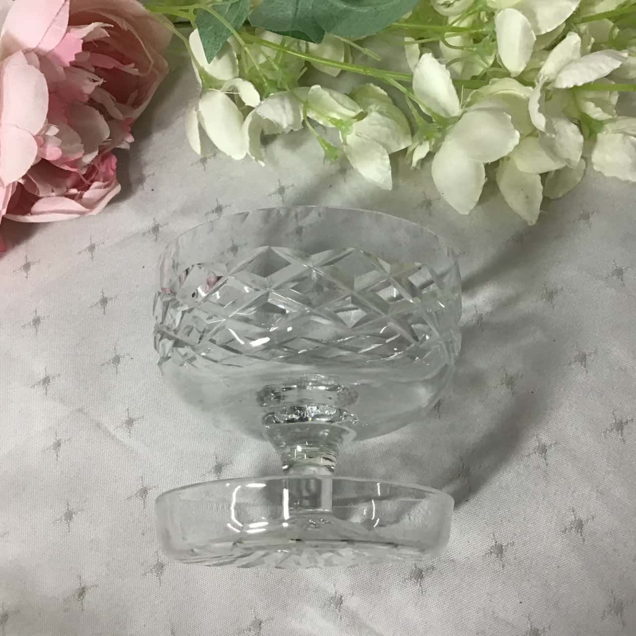 Richardson British Decorative Crystal Cut Glass Pedestal Dessert Bowls X 3