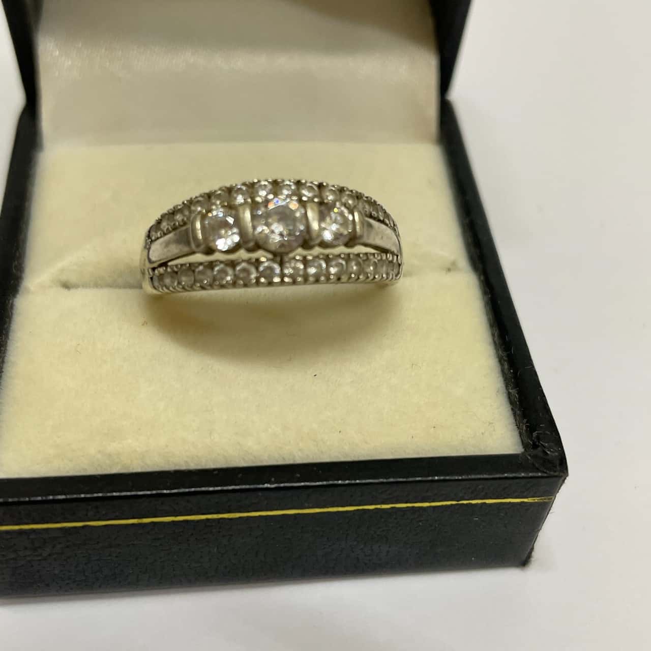 Women's Silver (925) Ring with White Stones in three Layers