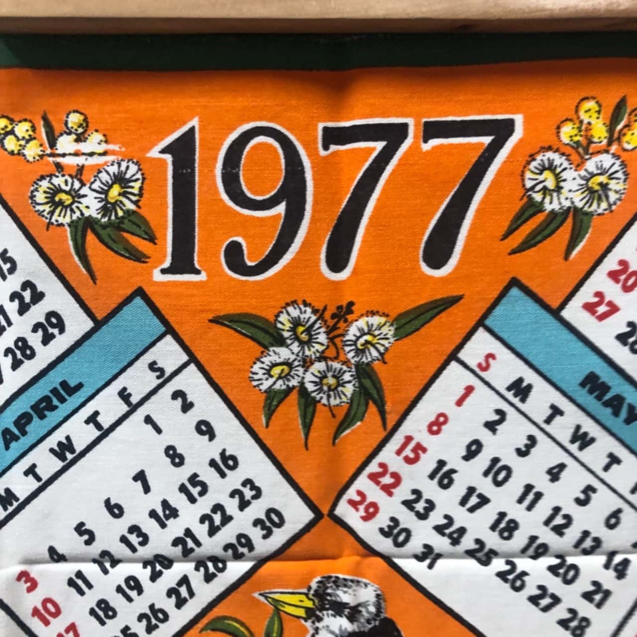 Vintage 1977 Calendar Orange Tea Towel - 100% Pure Cotton(s)