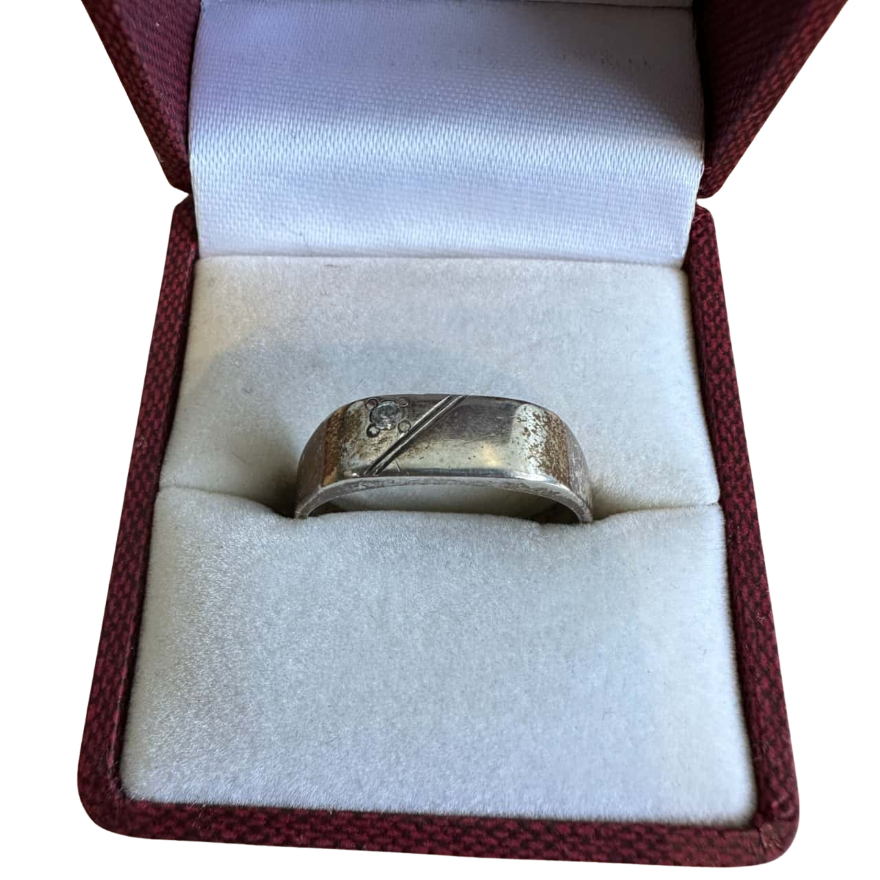 Men's '925' Hallmark Silver Ring with Small Clear Stone