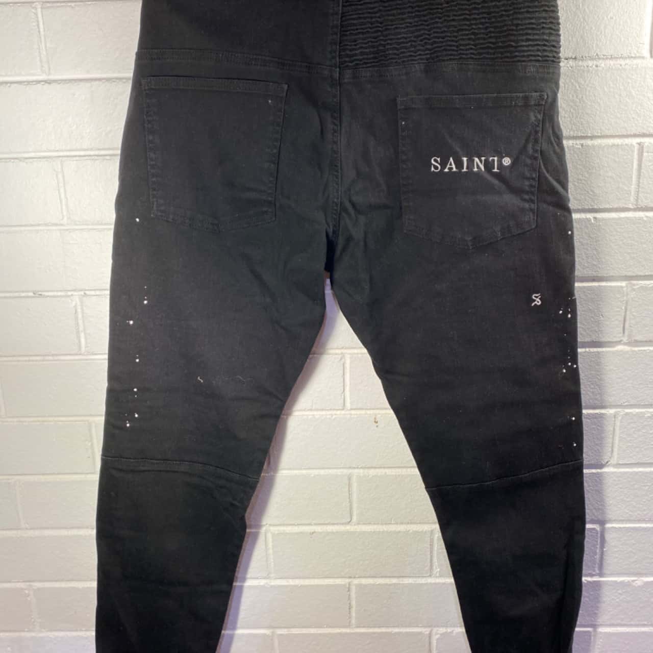 Saint Morta Mens Size 36 Cuffed Jeans Black (s)