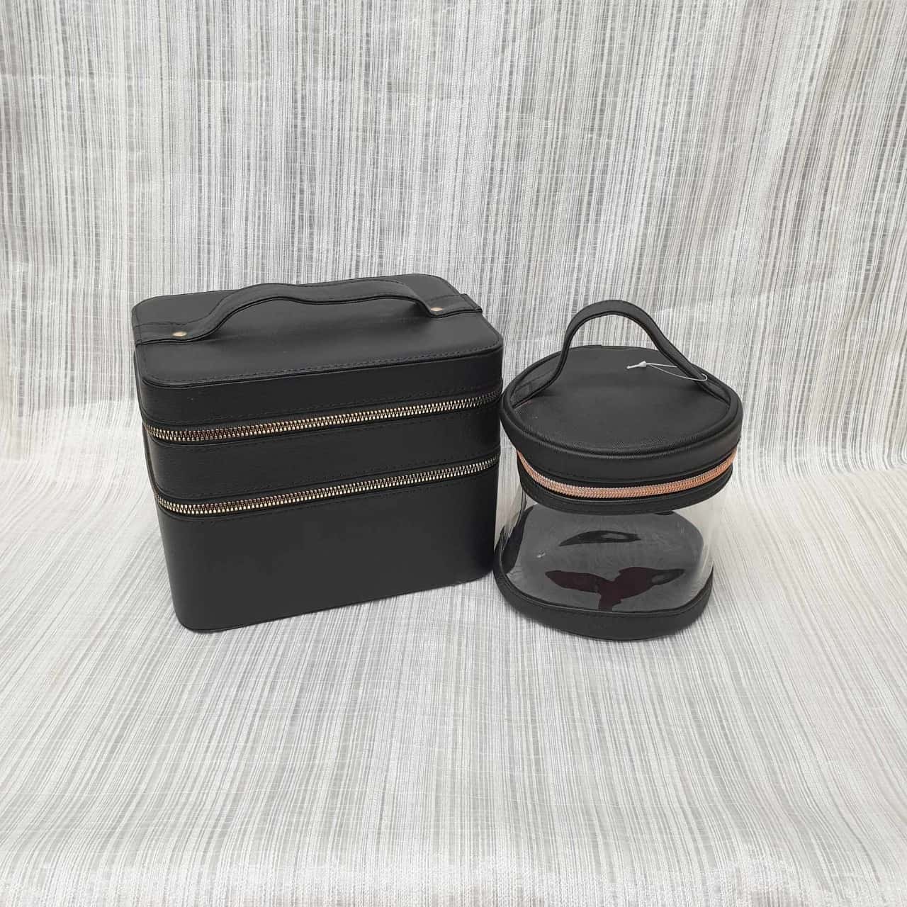 Super Cute Two Case Black Travel Pack Combo - Two Layered Zip Vanity ...