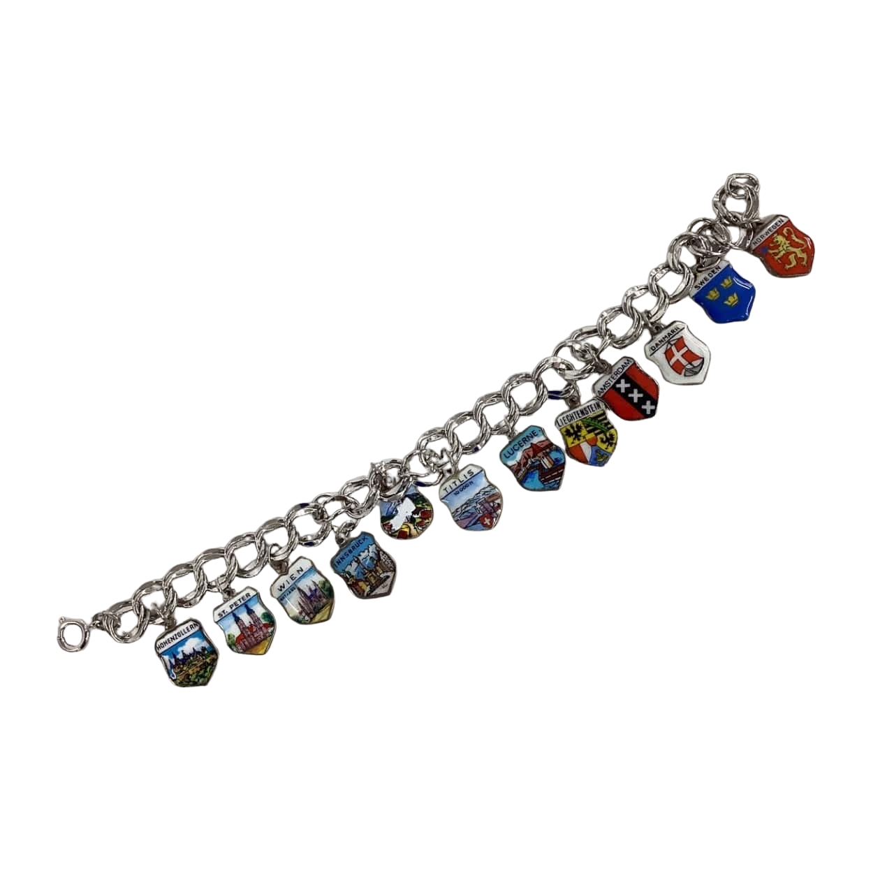 Vintage Womens Charm Bracelet Silver Tone Chain with 800 Stamped ...