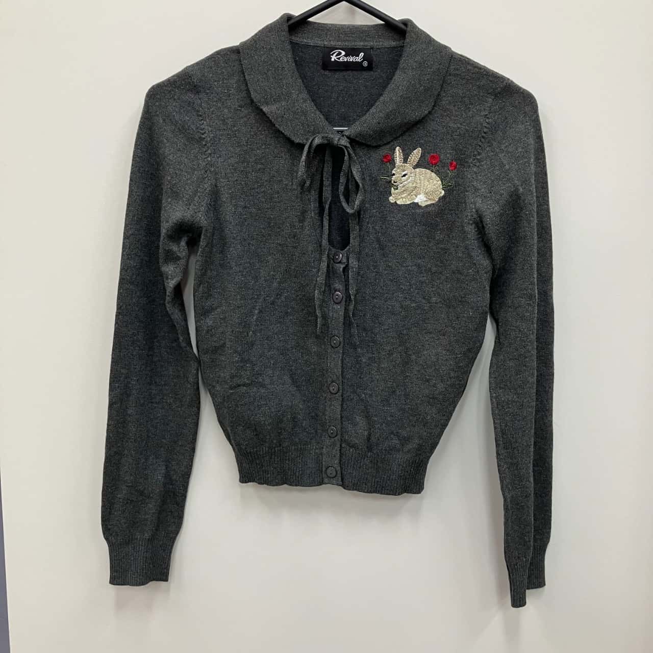 Revival Bunny Rabbit Embroidered Cardigan Womens Size 8 Cardigans Grey ...