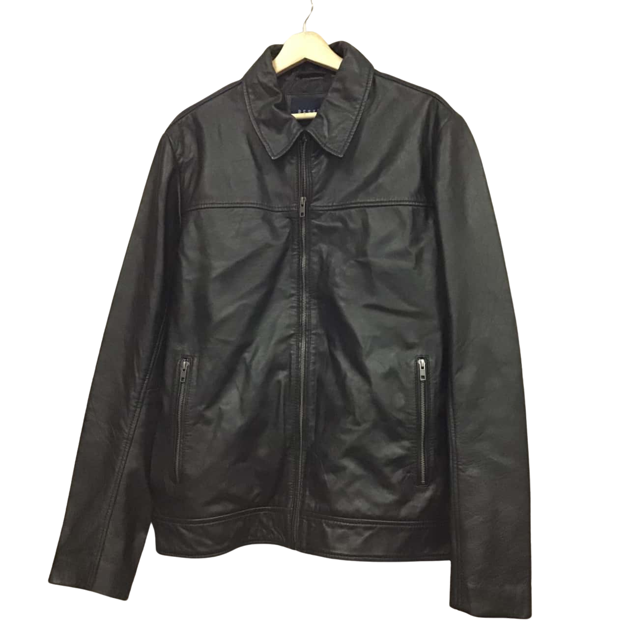 Reserve Mens Size L Front Zipper Black Leather Jacket