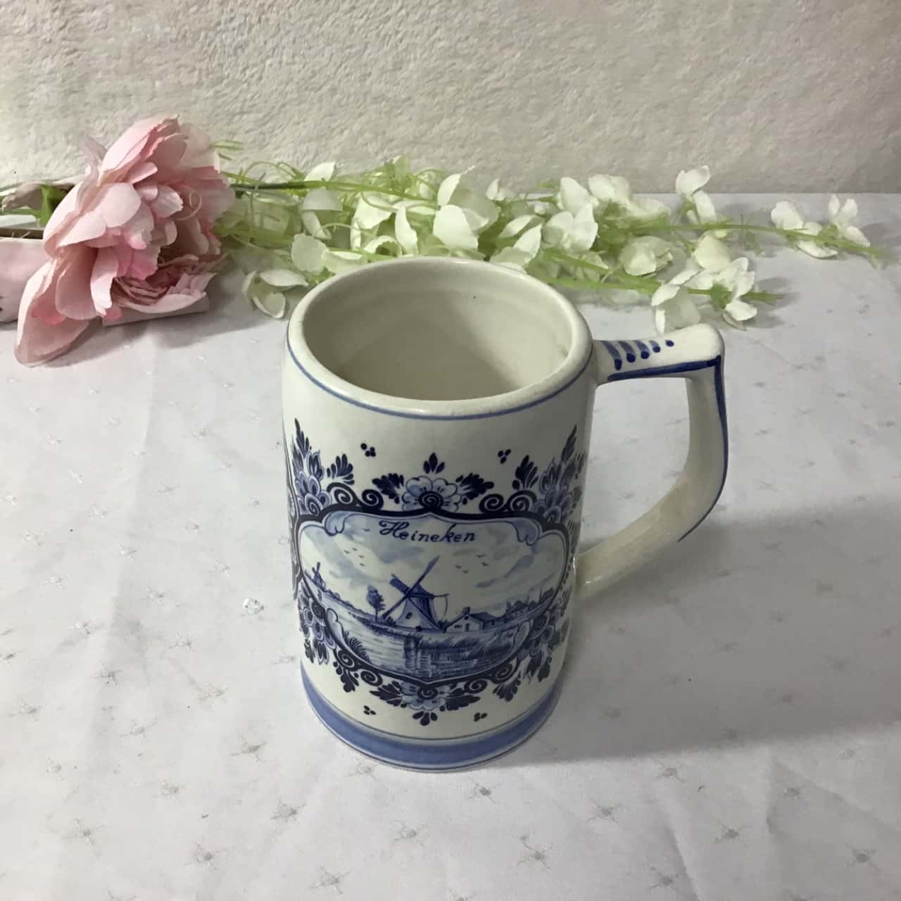 Vintage Handmade Delfts Flora Keramiek Blue Pattern Beer Stein Mug(s)