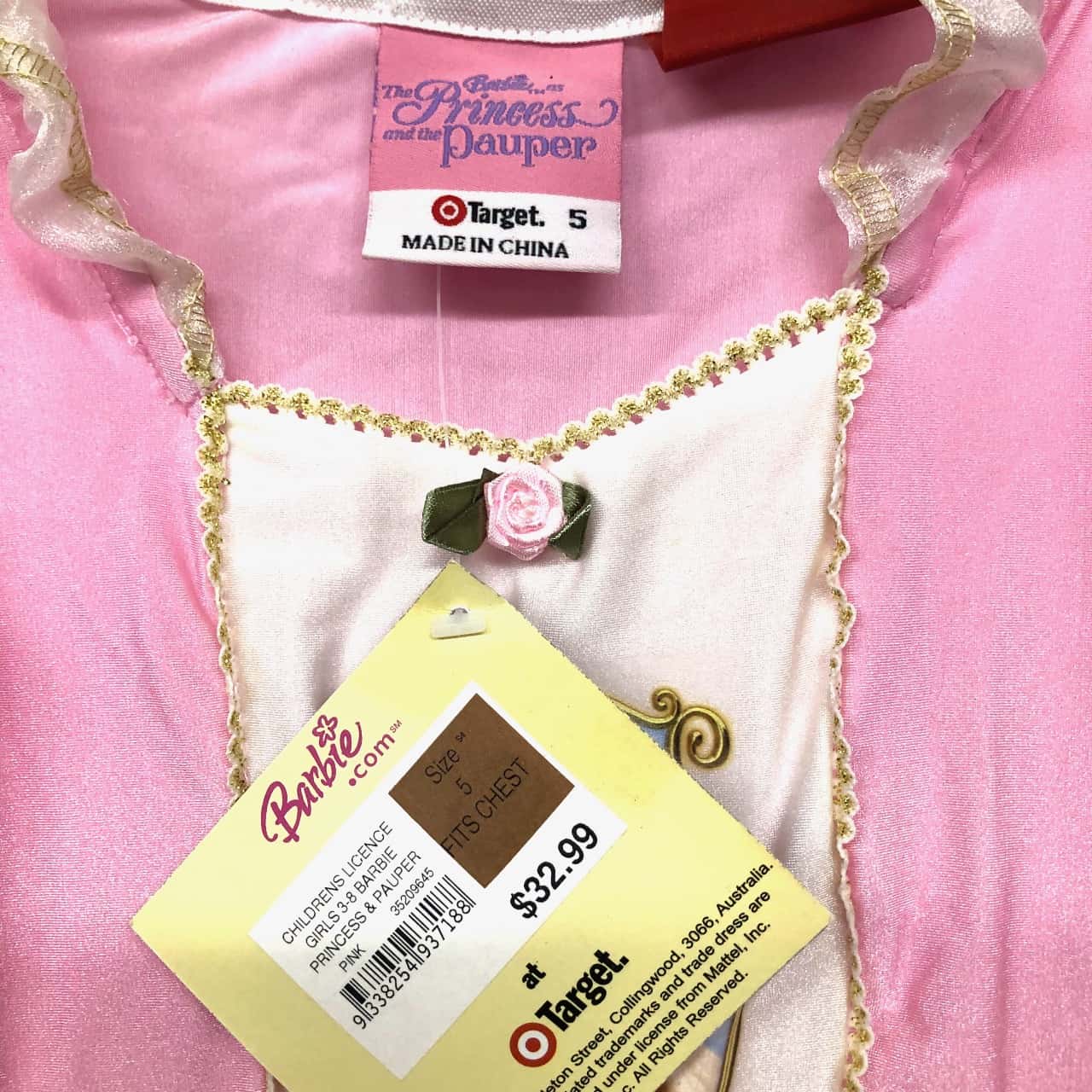 Disney 'Princess & the Pauper' Girls Size 5 Dress Cream / Pink - NEW