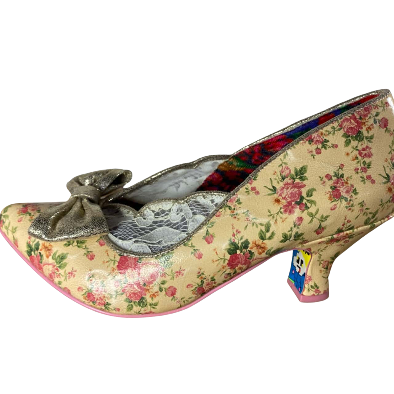 Irregular Choice Womens Lace Game Over Heels Size 39 Cream / Floral (s)