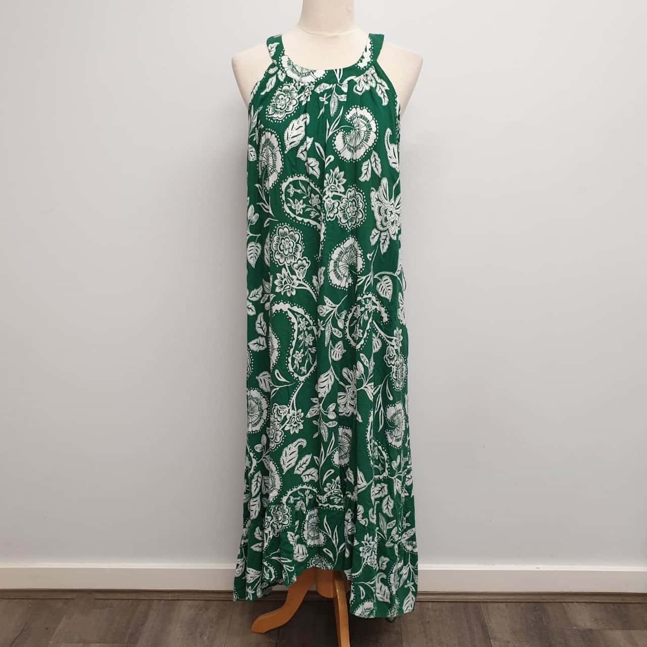 Katies Classy Cut Away Neck Green & White Floral Halter Neck Style ...