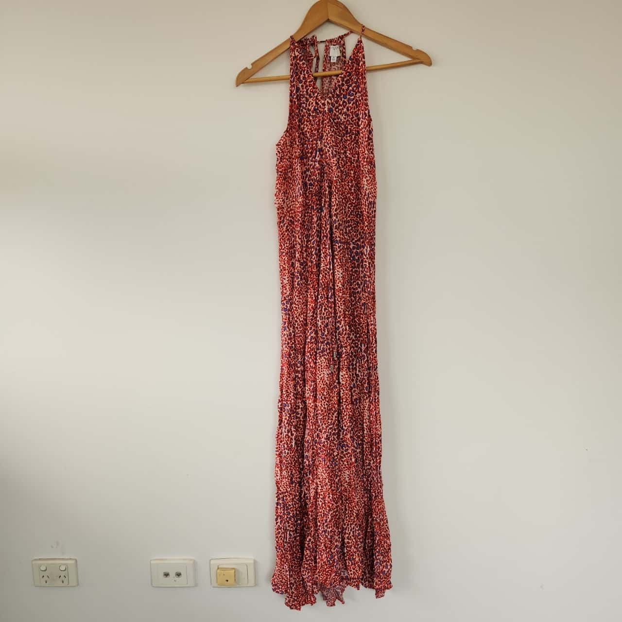 Witchery Viscose Red Blue Print Pattern Maxi Dress Size 10 / M (s)