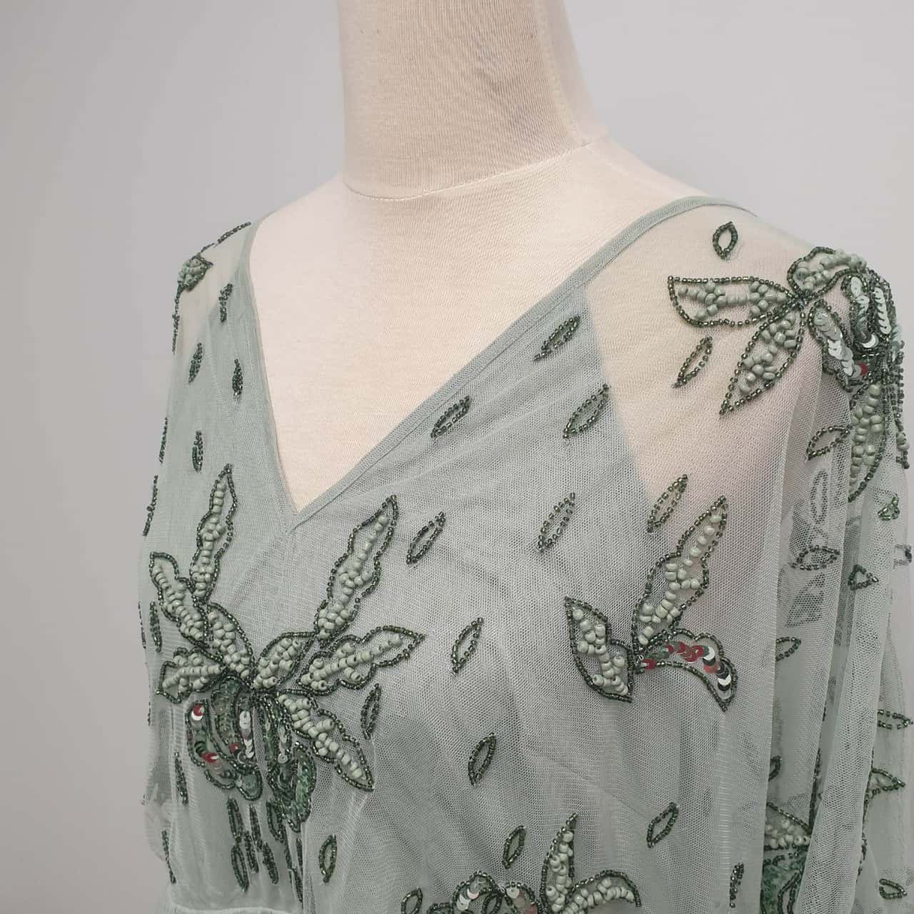 Boohoo Occasion Stunning Light Moss Green Embellished Kimono Mesh Maxi ...
