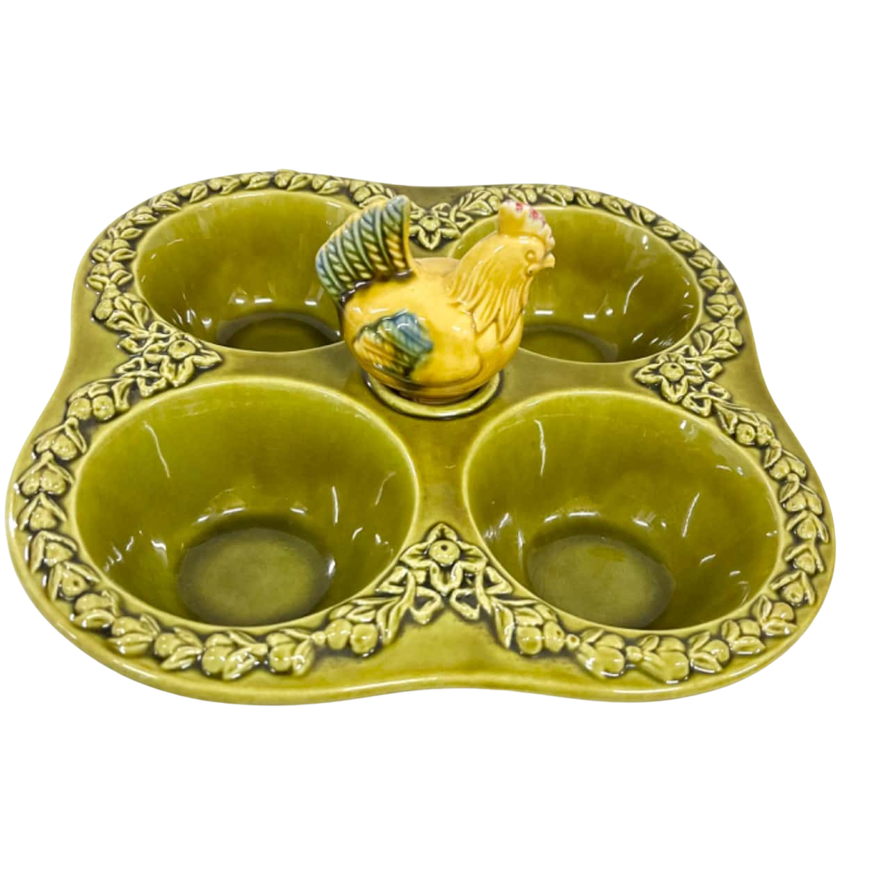 Vintage Avocado green Chicken condiment dish Made In USA-so cute(s)