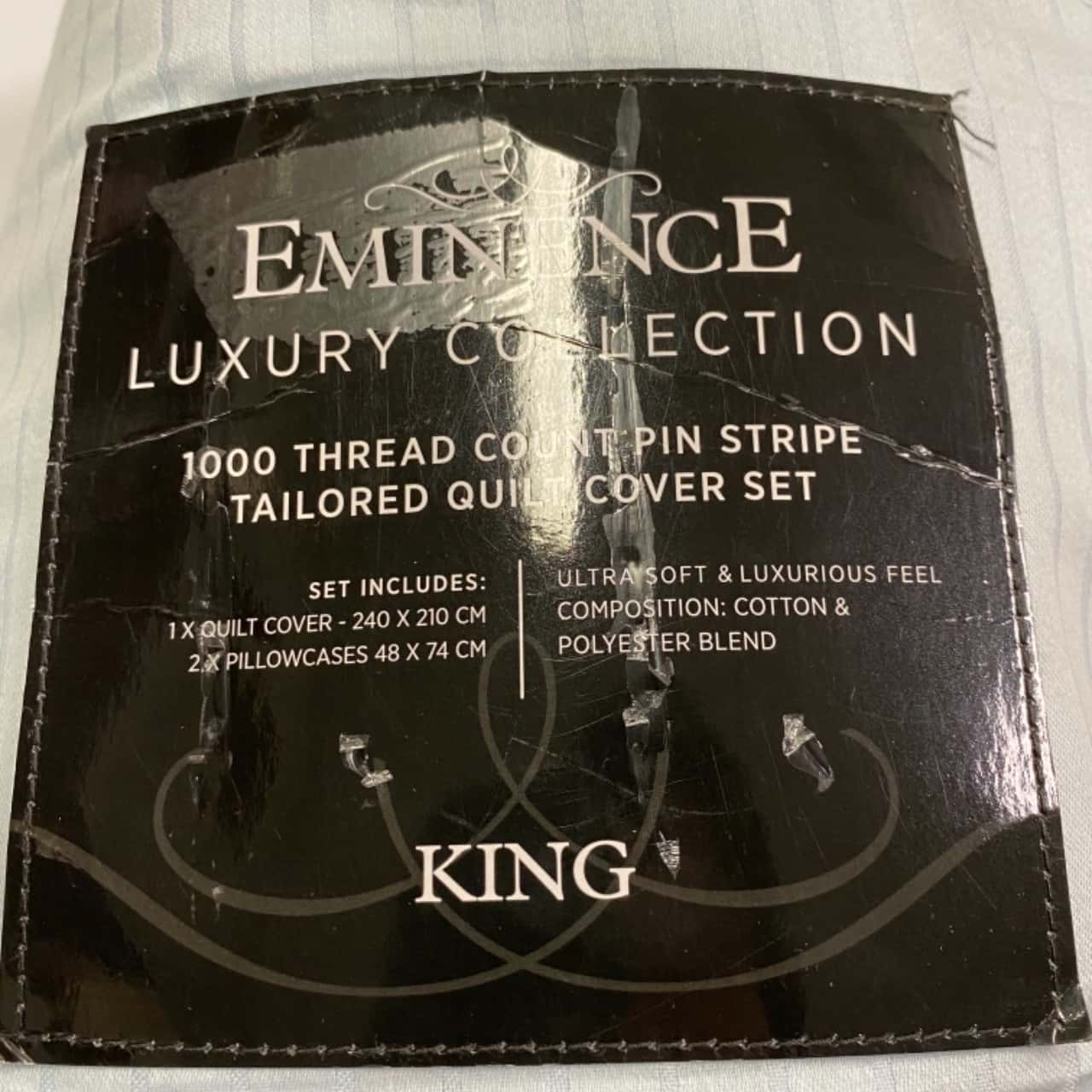 Eminence 1000 Thread Light-Blue Pin Stripe Quilt Cover Set