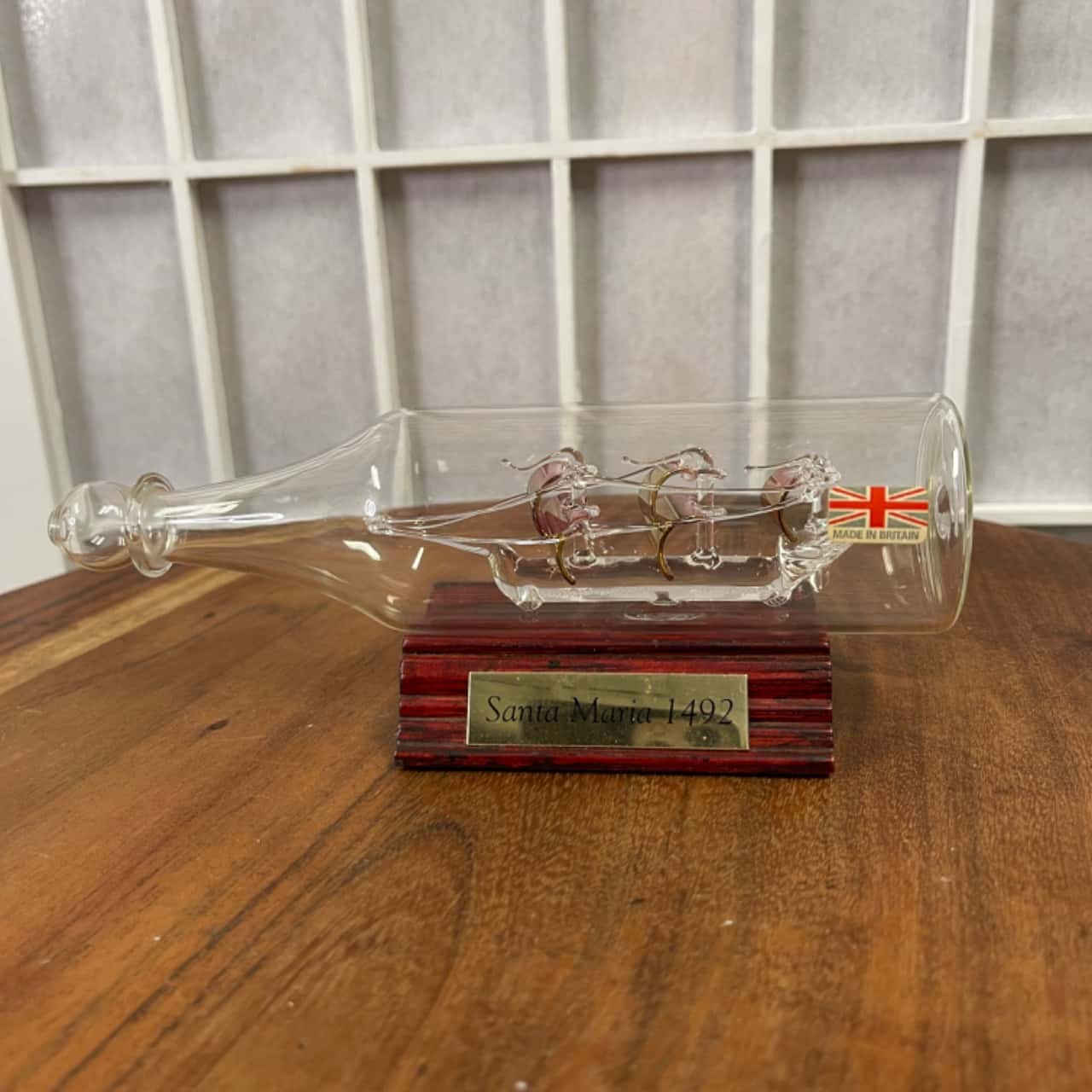 Santa Maria 1492 Vintage Blown Glass Model Ship In Bottle With Stand ...