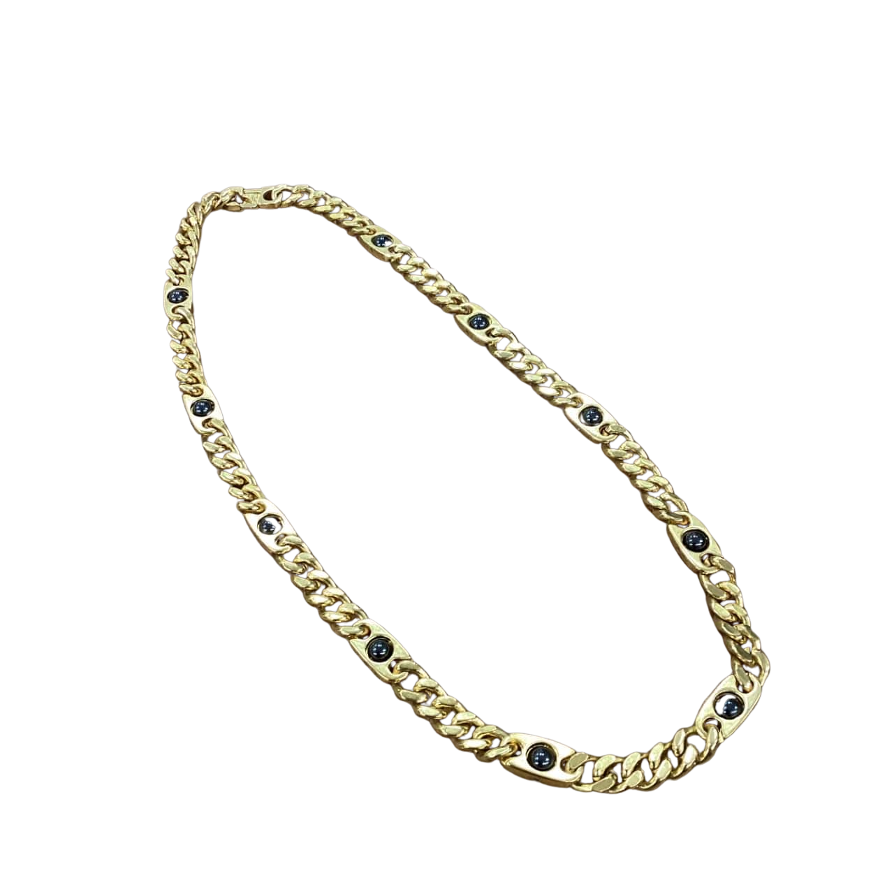 Vintage Womens Necklace Gold Tone Cuban Chain with Spinning Hematite Beads