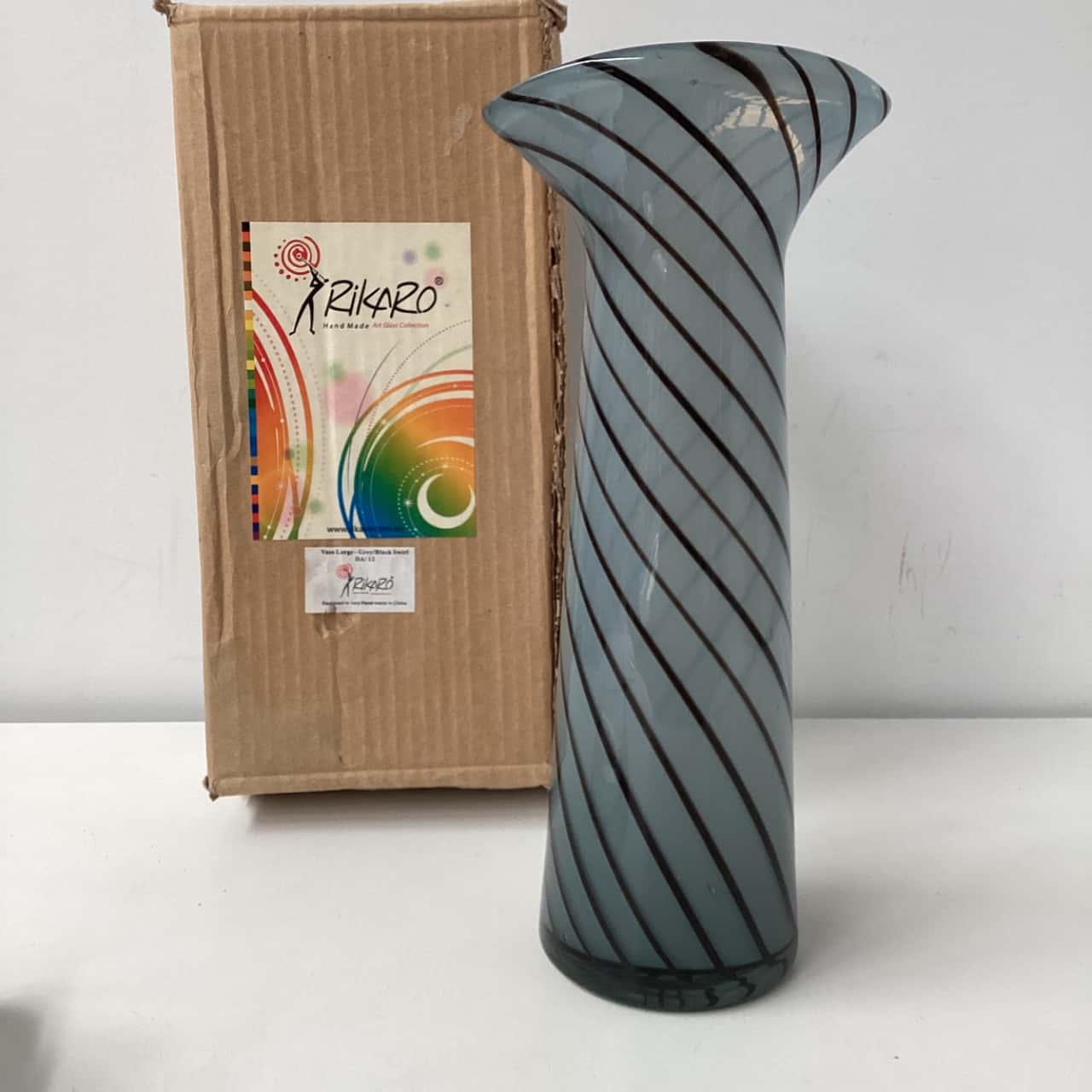 RIKARO Hand made Large vase grey/black swirl