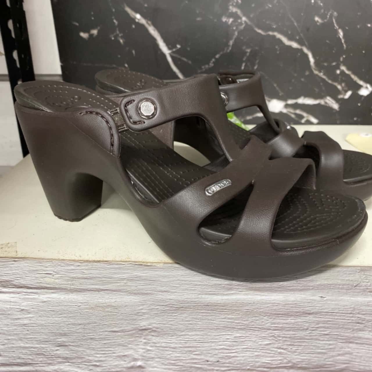 Crocs Size 38 Brown slip on heels new
