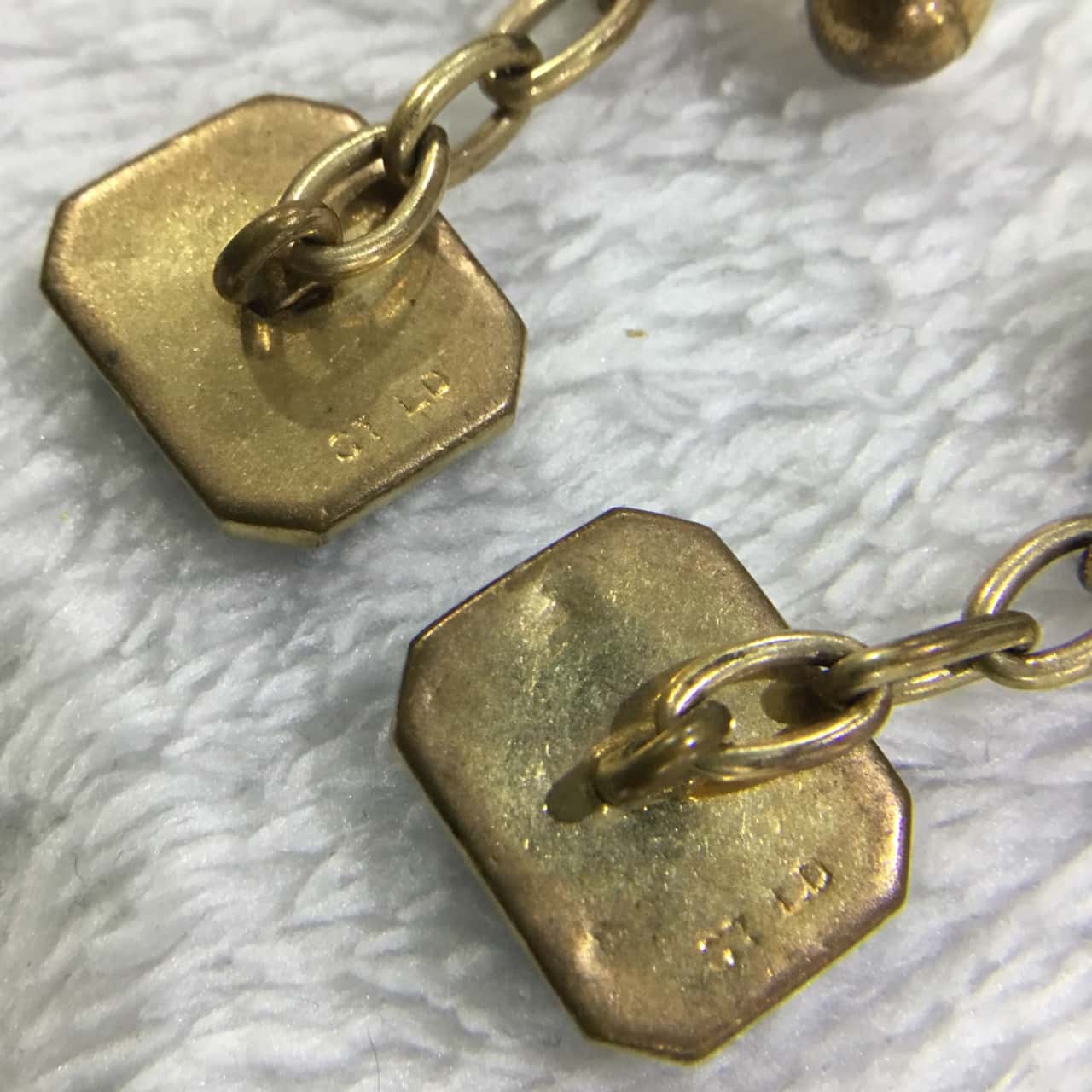 Black Rectangle Plastic Gold Tone Cufflinks Stamped with “GT LD”