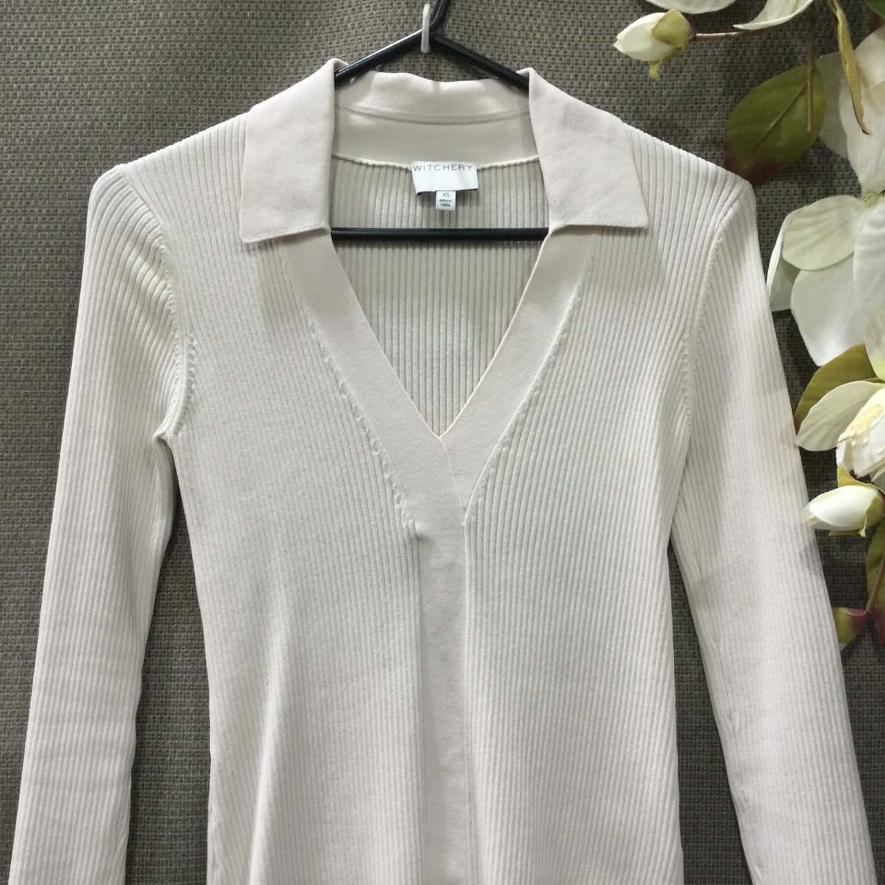 Witchery, Womens Long Sleeve Stretch Top, Size XS, White (s)