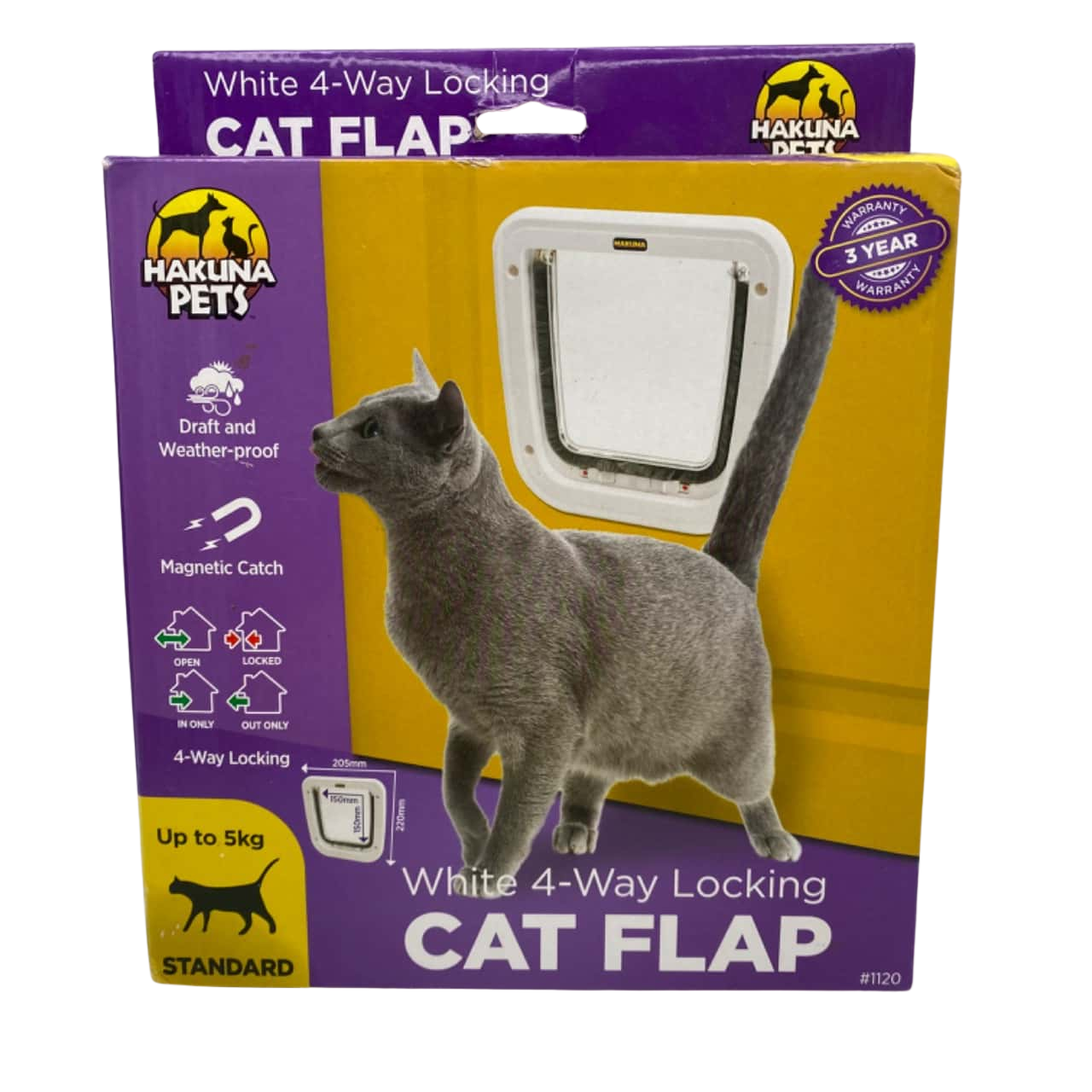BNIB Hakuna Pets White 4-Way Locking Cat Flap