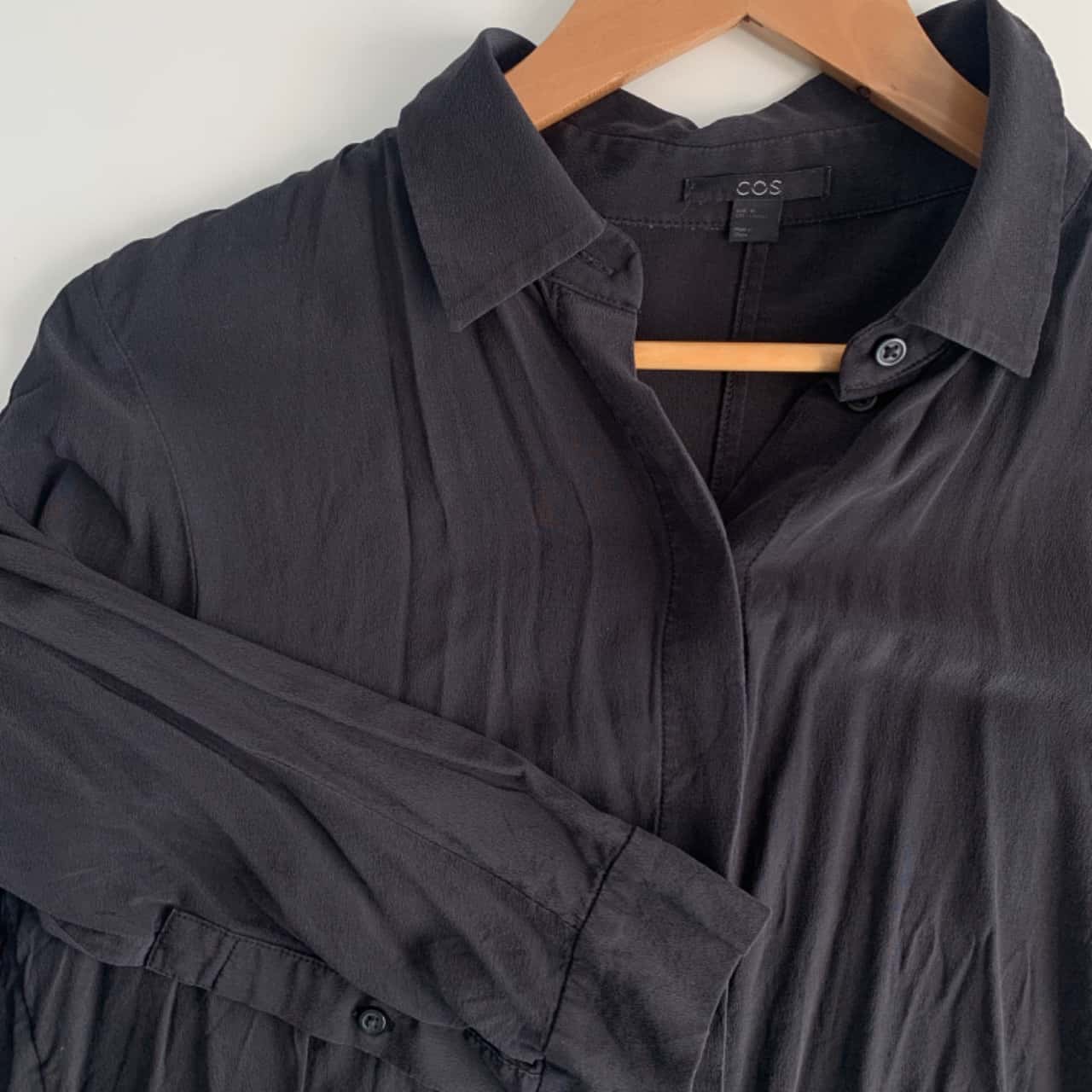 COS Size 40 Black Silk Button Up