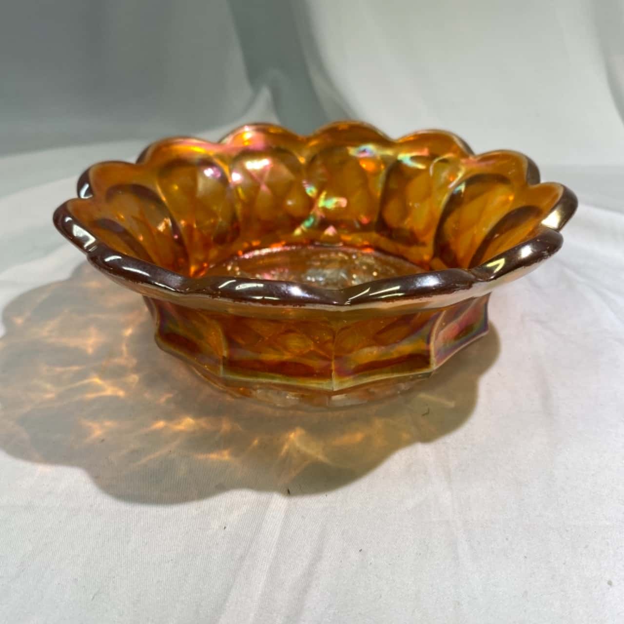 Early Century Orange Carnival Glass Table Bowl
