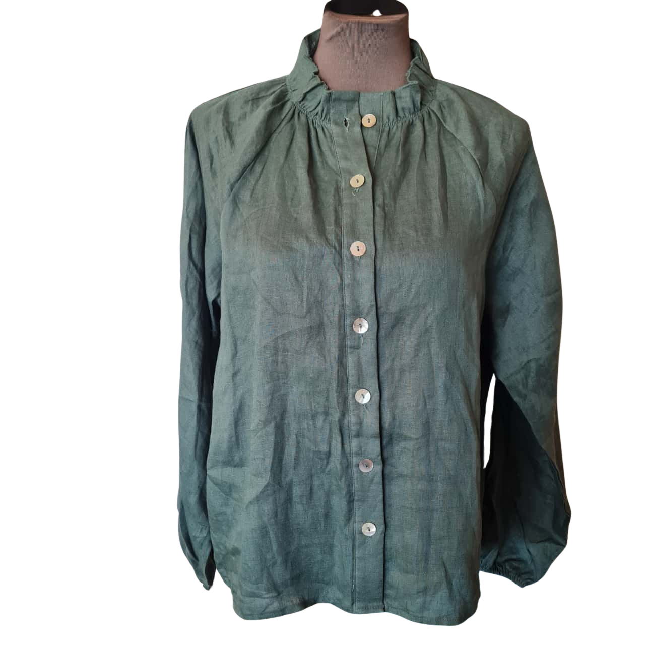 AERE Womens Size 10 Long Sleeve Linen Top Green (s)