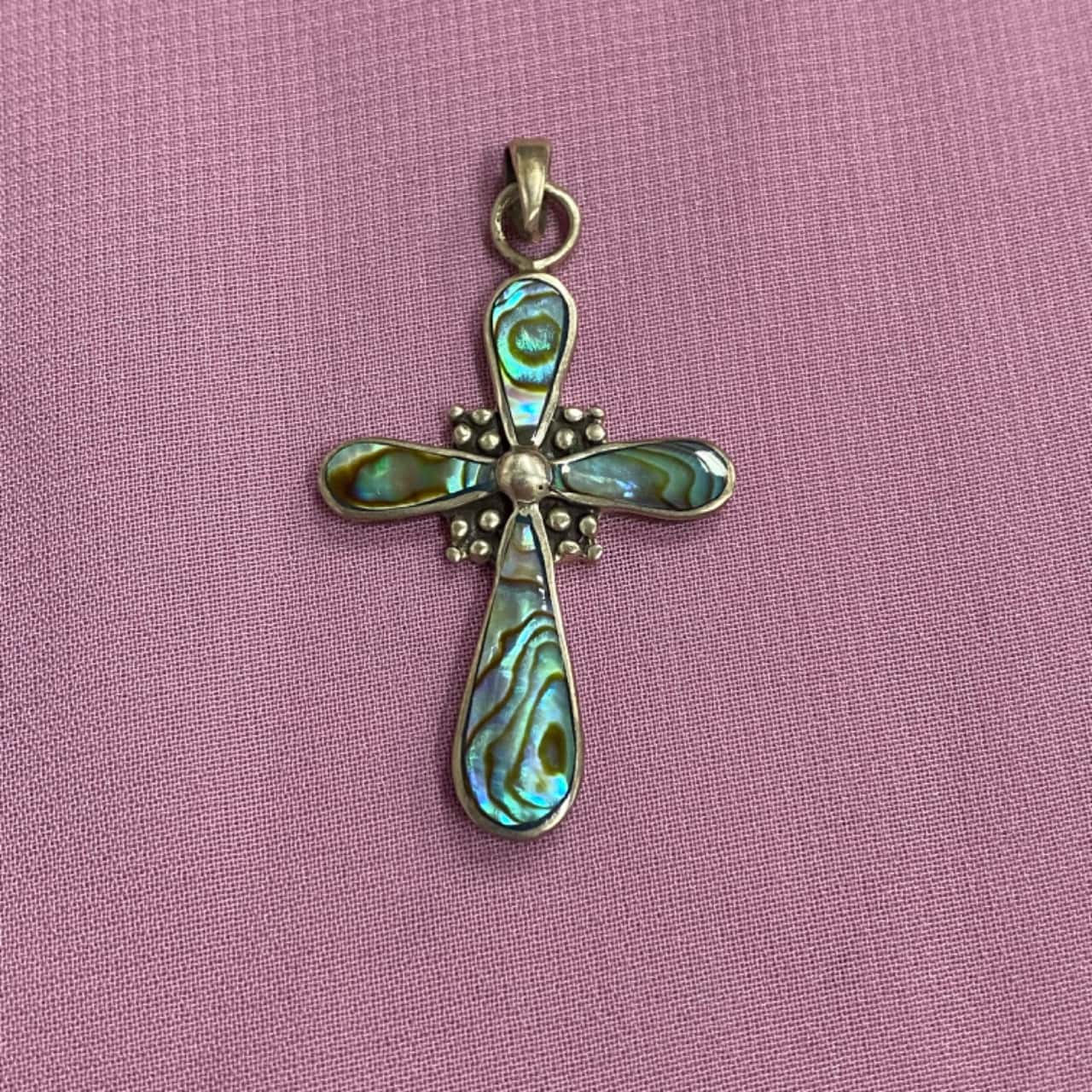 Womens 925 Silver Paua Shell Inlay Crucifix (s)