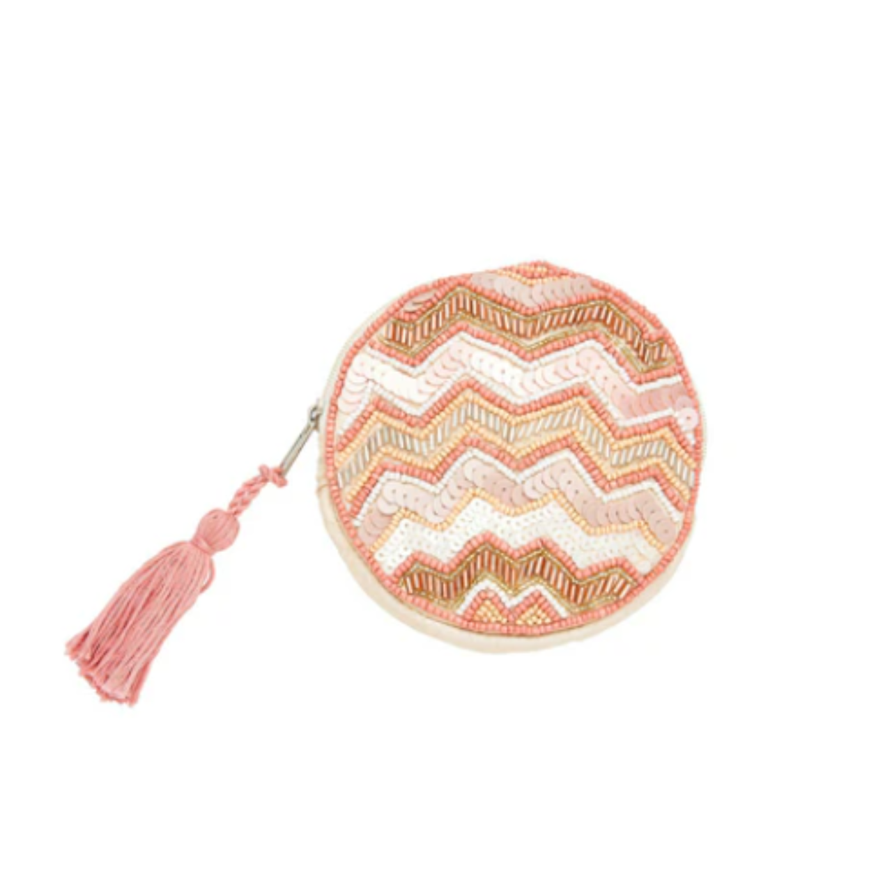 Amber Rose Peach Embellished Sequin Beaded Coin Purse