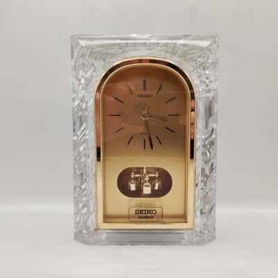 Seiko Glass Gold Quartz Desk Clock With Rotating Pendulum