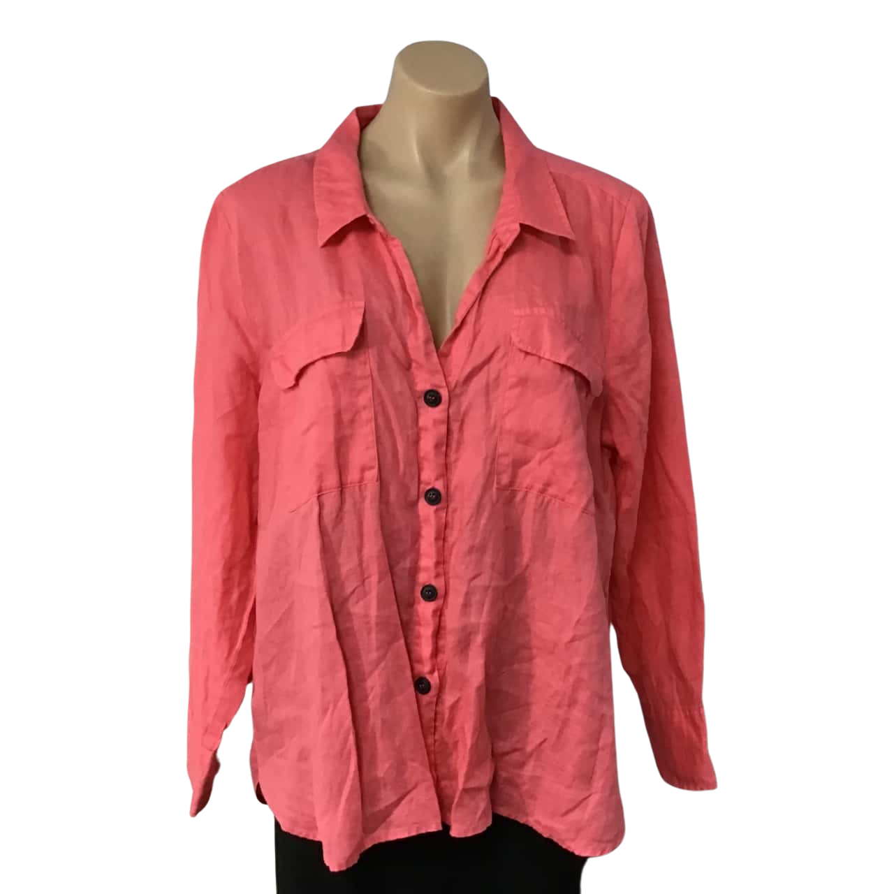 Sussan Womens Size 18 Coral 100% Linen Button up Long Sleeve Shirt