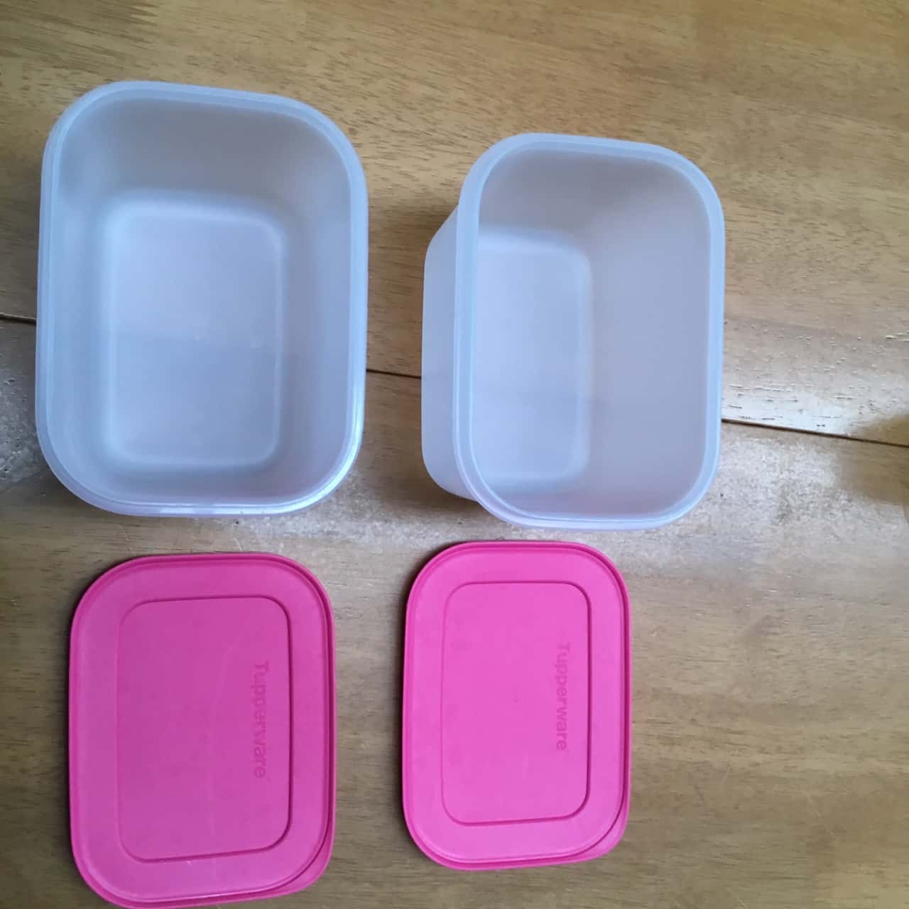 Two Tupperware Freezer Mate Clear 1.1L Containers With Pink Lids(s)