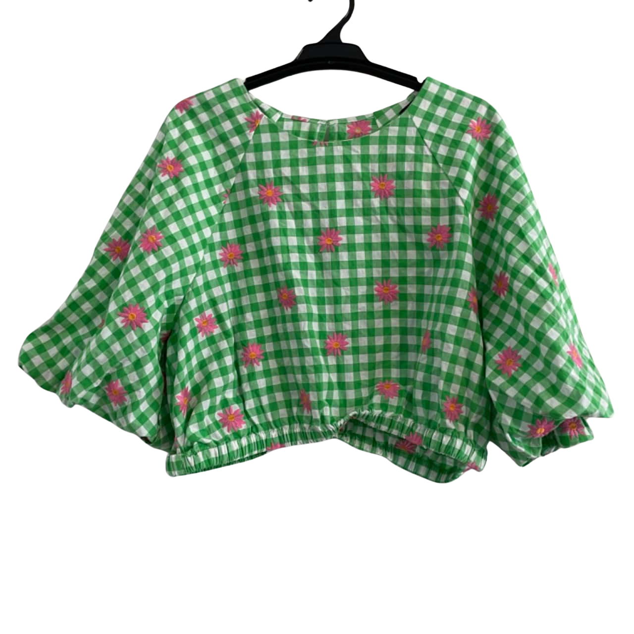Sportsgirl Womens Size 18 Cropped Gingham Top Green / White (s)