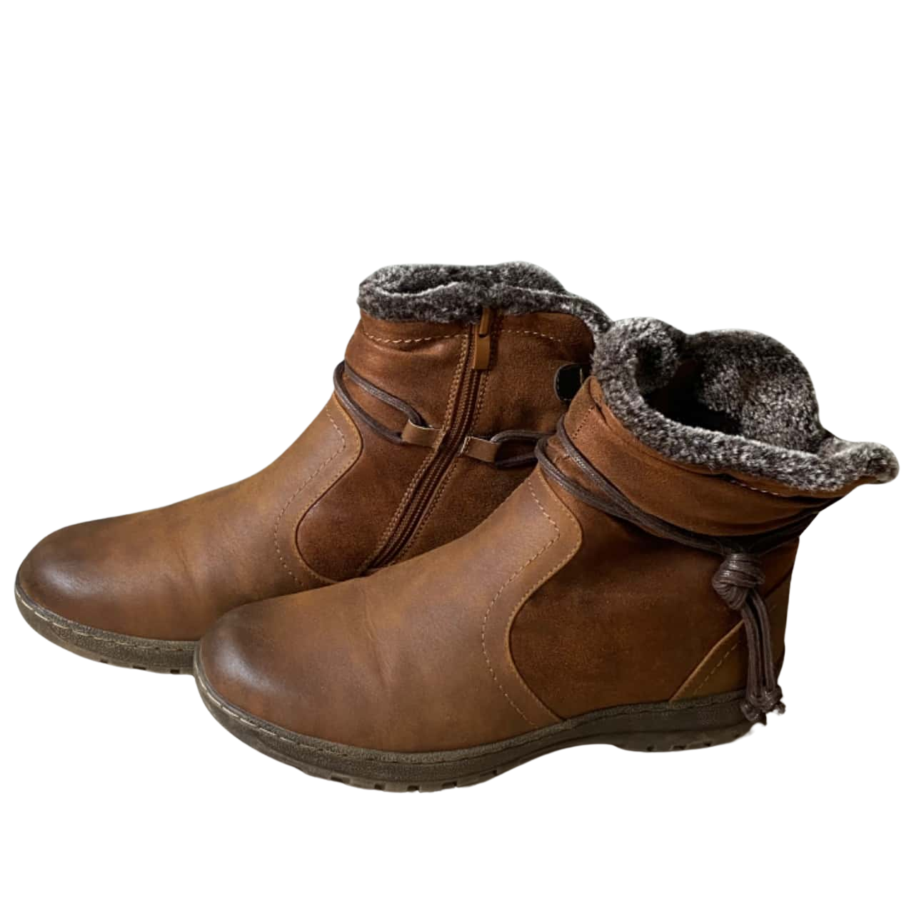 Easy Steps Brown Zip Ankle Boots Fur Lined Size 40(s)