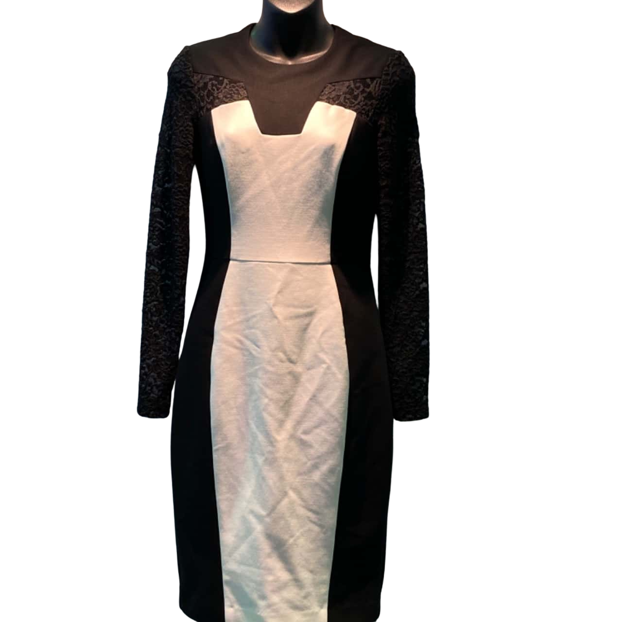 Cue Womens Size 8 Long Sleeve / Mini Dress Black / White