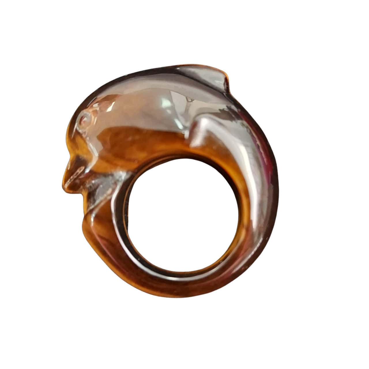 Tigers Eye Dolphin Carved Ring Stone Heavy Vintage Ocean Jewellery ...