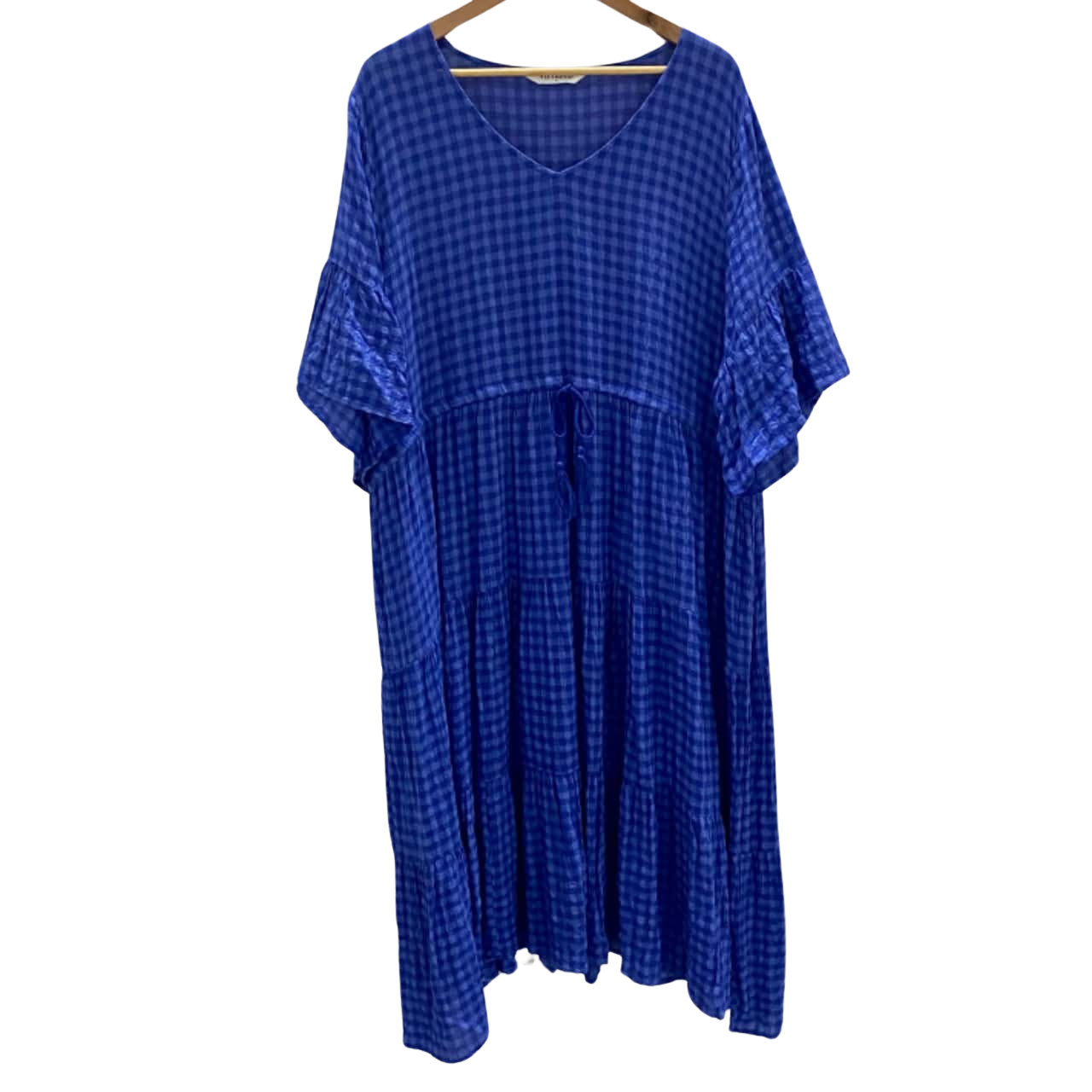 Virtuelle Size 24 Short Sleeve Dress Blue / Checked (s)