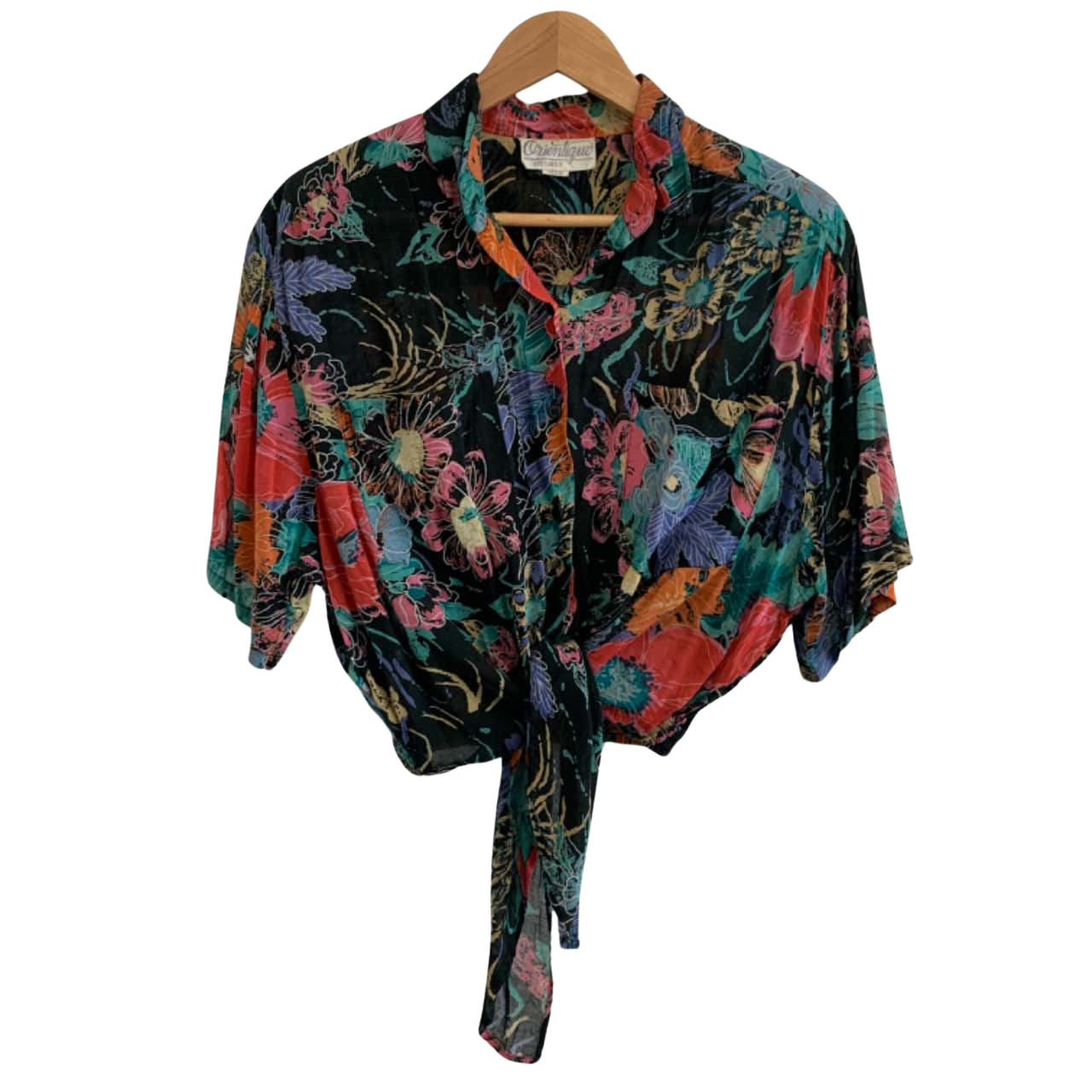 Orientique Medium Vintage 80s Black Button Up (s)