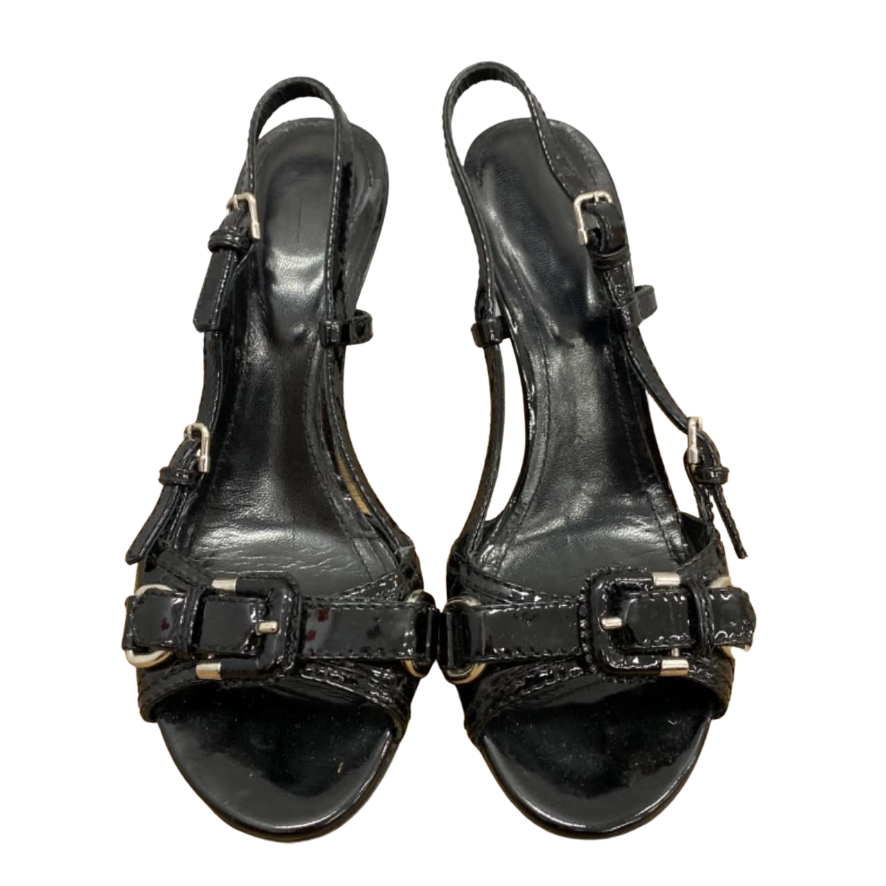 Womens Black Patent Leather Sling Back Sandals Size 37(s)