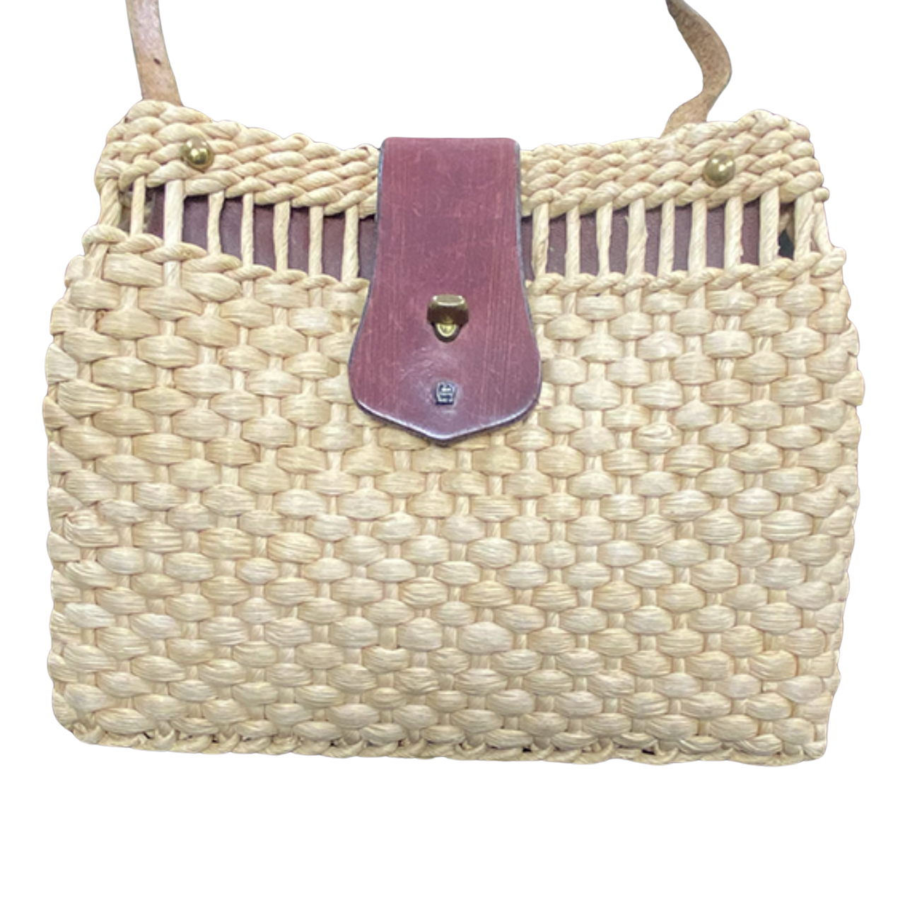 Womens Handbag - Raffia basket with maroon leather strap. AIGNER. Made ...